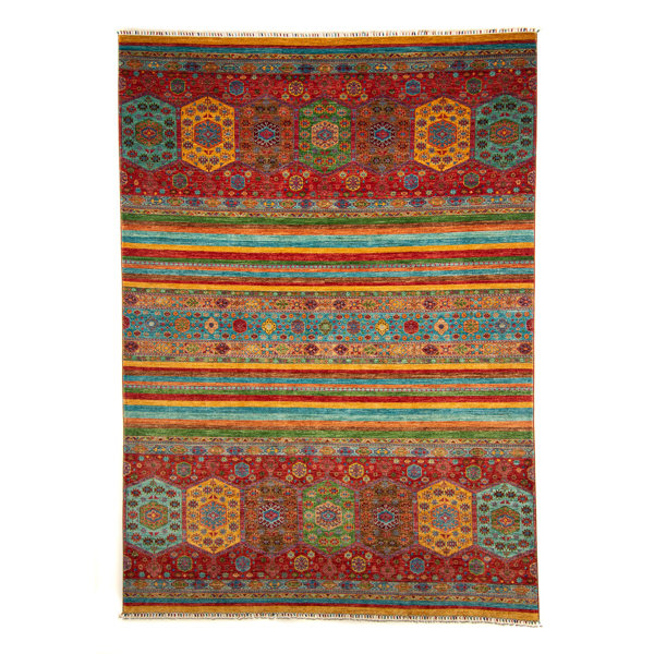 BohoLiving Einzigartiger handgeknüpfter Woll-Vorleger Albrian in Rot ...