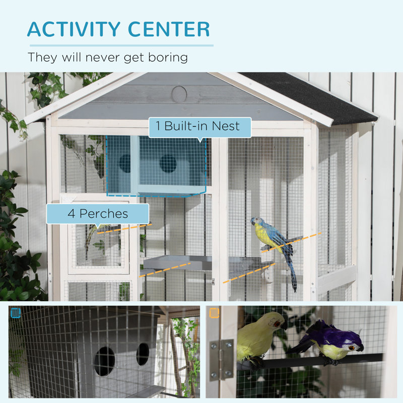 Tucker Murphy Pet™ Demareo 64.5" Wood Pointed Top Floor Bird Cage with ...