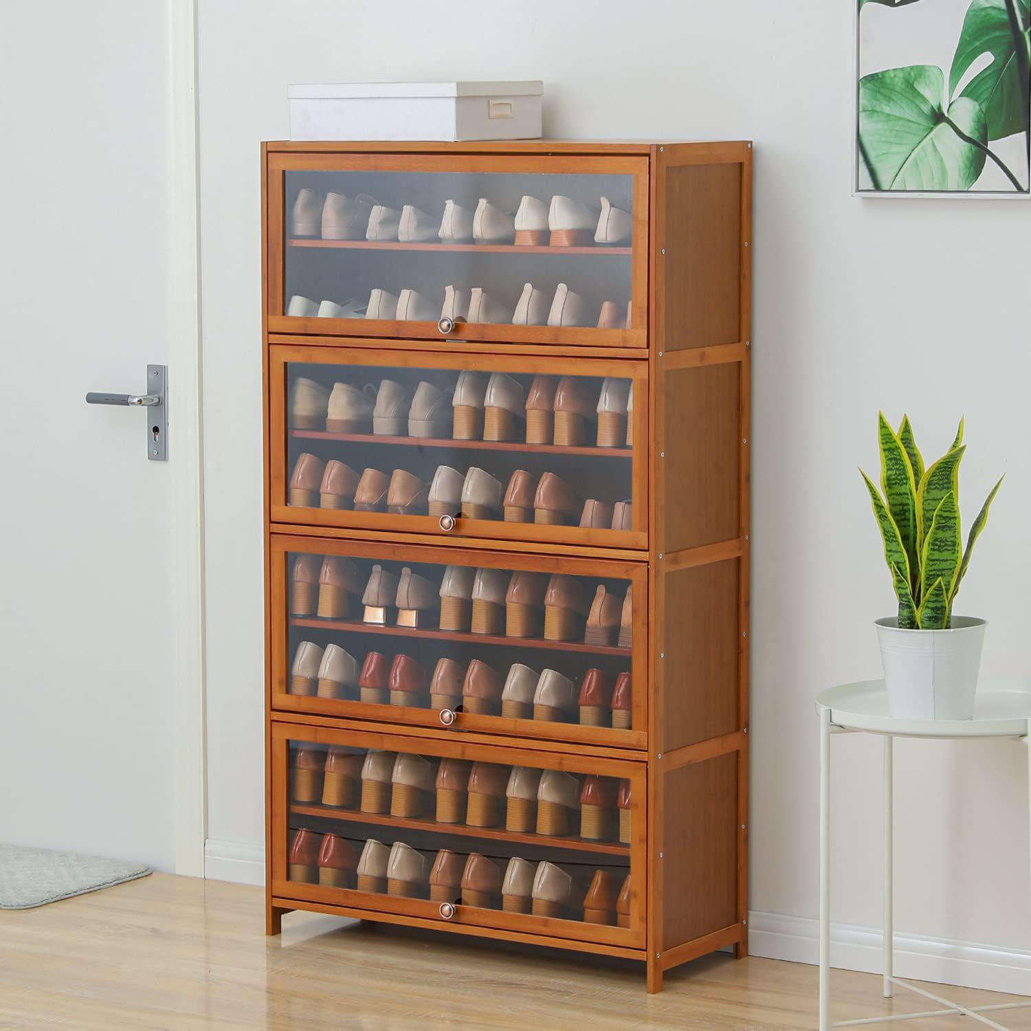 MoNiBloom 9-Tier 40 Pairs Shoe Cabinet with Acrylic Door, Bamboo Shoe ...