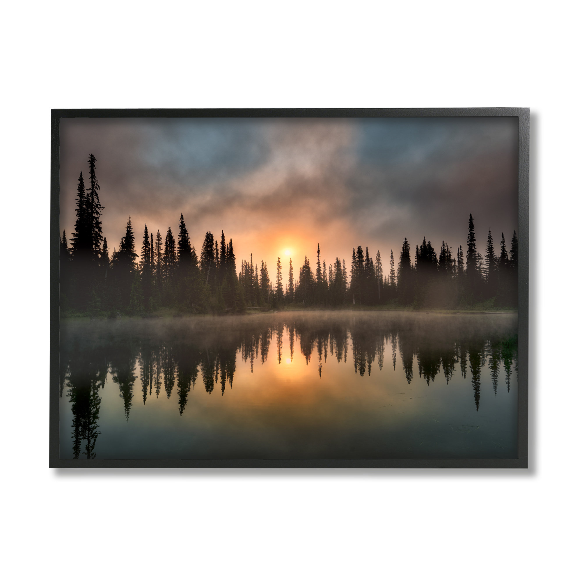 Stupell Industries Mysterious Lake Reflection Sunset Forest Framed ...