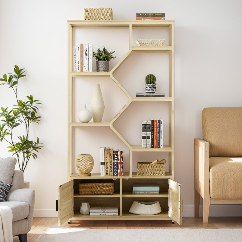 Bay Isle Home™ 7 Tiers Bookcases Storage Rack With Natural Rattan ...