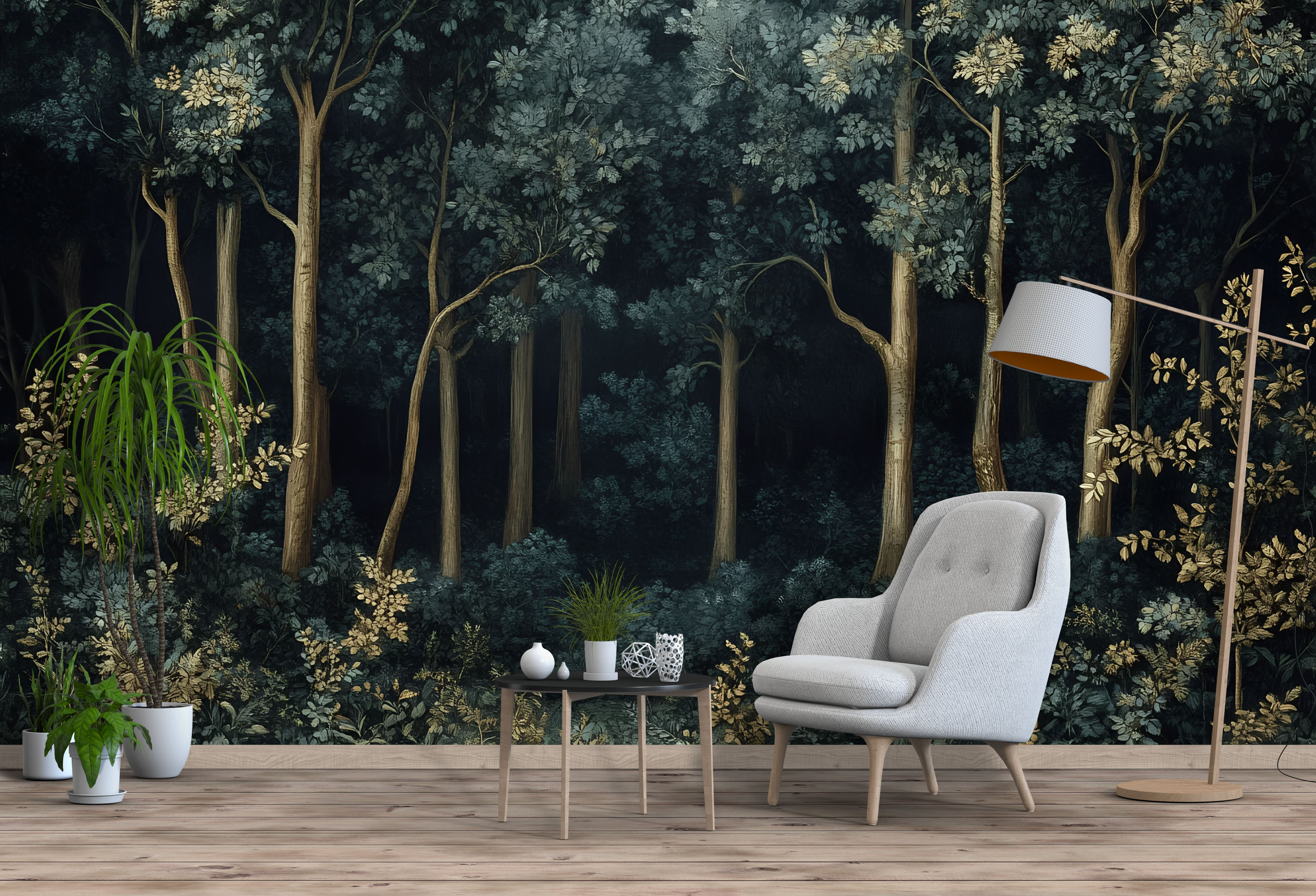 Millwood Pines Dark Forest Wall Mural – Vintage Woodland Wallpaper ...