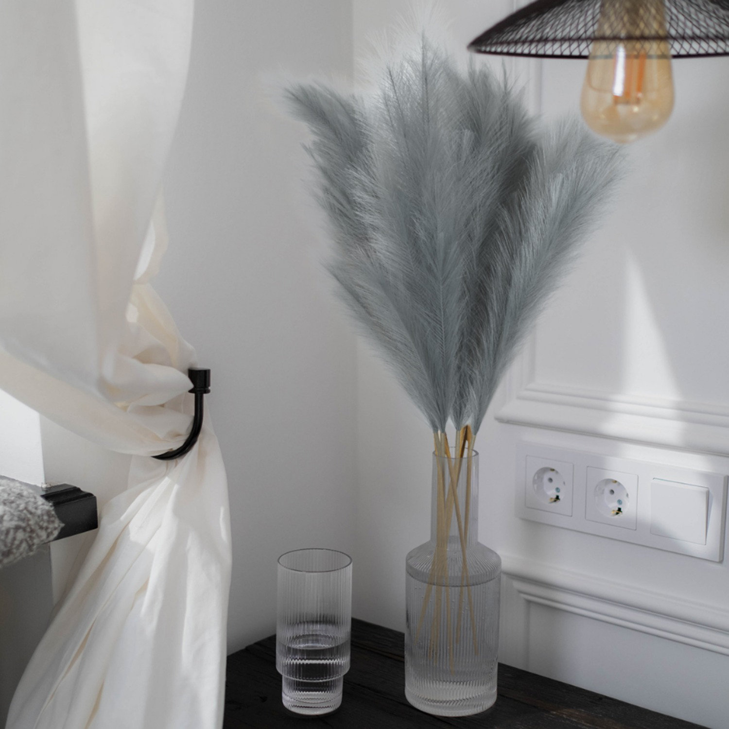 Primrue 4 Pcs Fake Pampas Floral Artificial Pampas Grass Branches ...