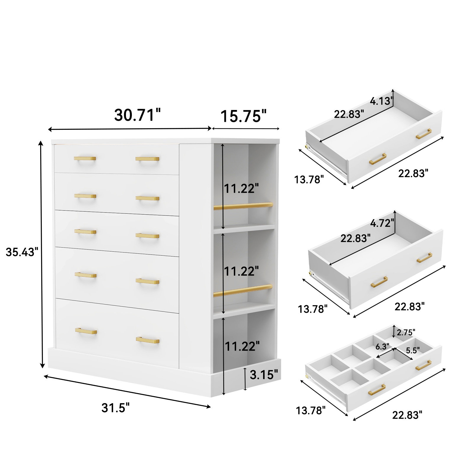 Wrought Studio™ 5 Drawer Dresser with Led Lights & Jewelry Organize ...
