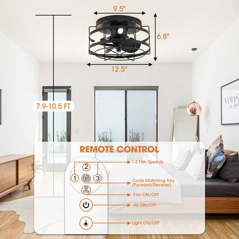 Laurel Foundry Modern Farmhouse® Anthony 12.5'' Black Caged Ceiling Fan ...