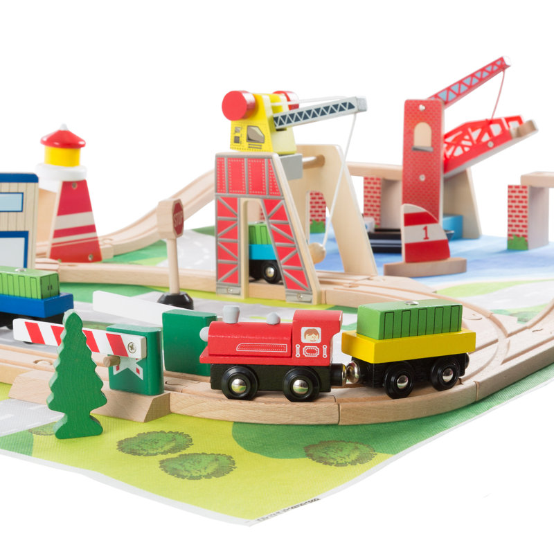 Hey! Play! Hey Play Wooden Train Set with Play Mat & Reviews | Wayfair