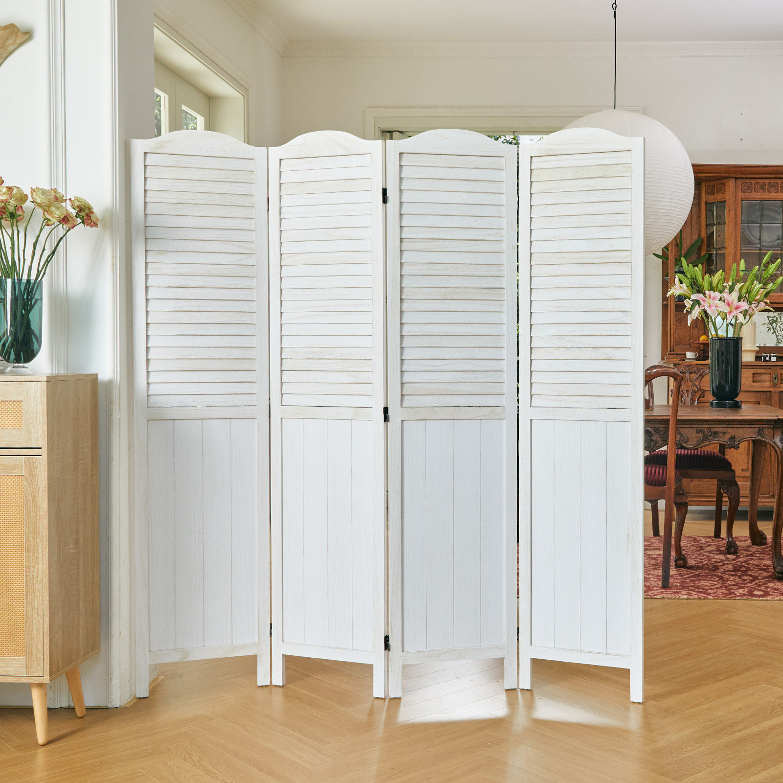 Gracie Oaks Solid Wood Folding Louver Privacy Screen Partition Room ...