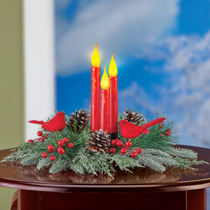 The Holiday Aisle® LED Lighted Cardinal Pine Flickering Candle ...