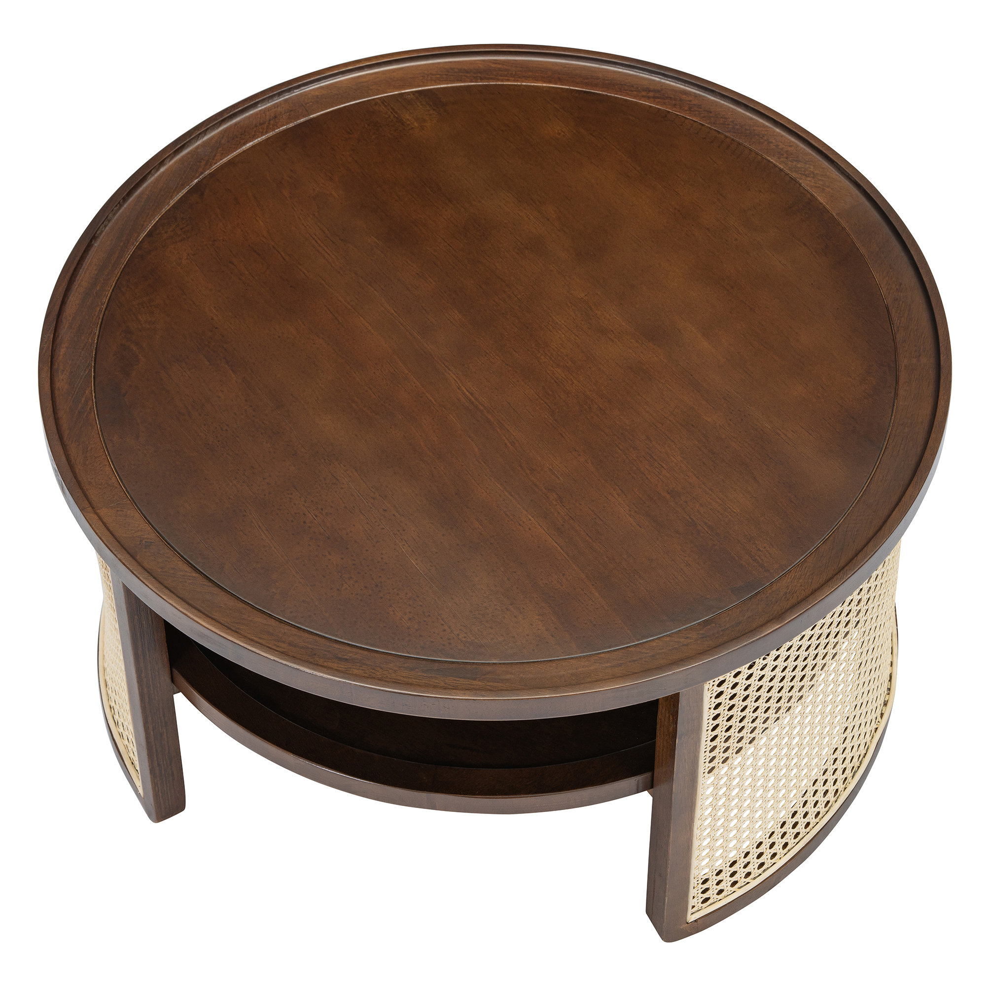 Bayou Breeze Modern Round Coffee Table - Walnut & Bohemian Weave with 2 ...