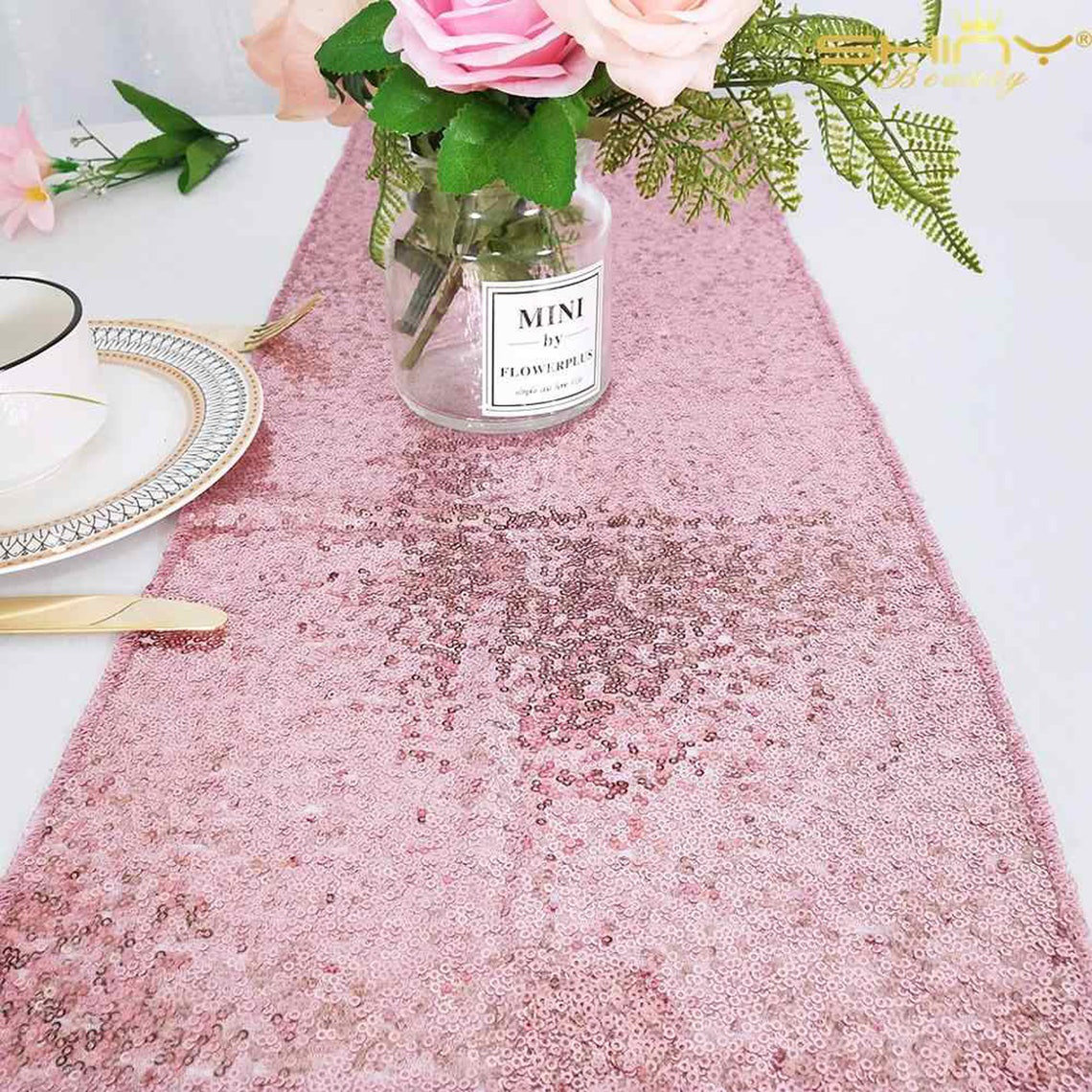 Mercer41 Rose Gold Sequins Sparkling Glitzy Shimmery Table Cloth Runner ...