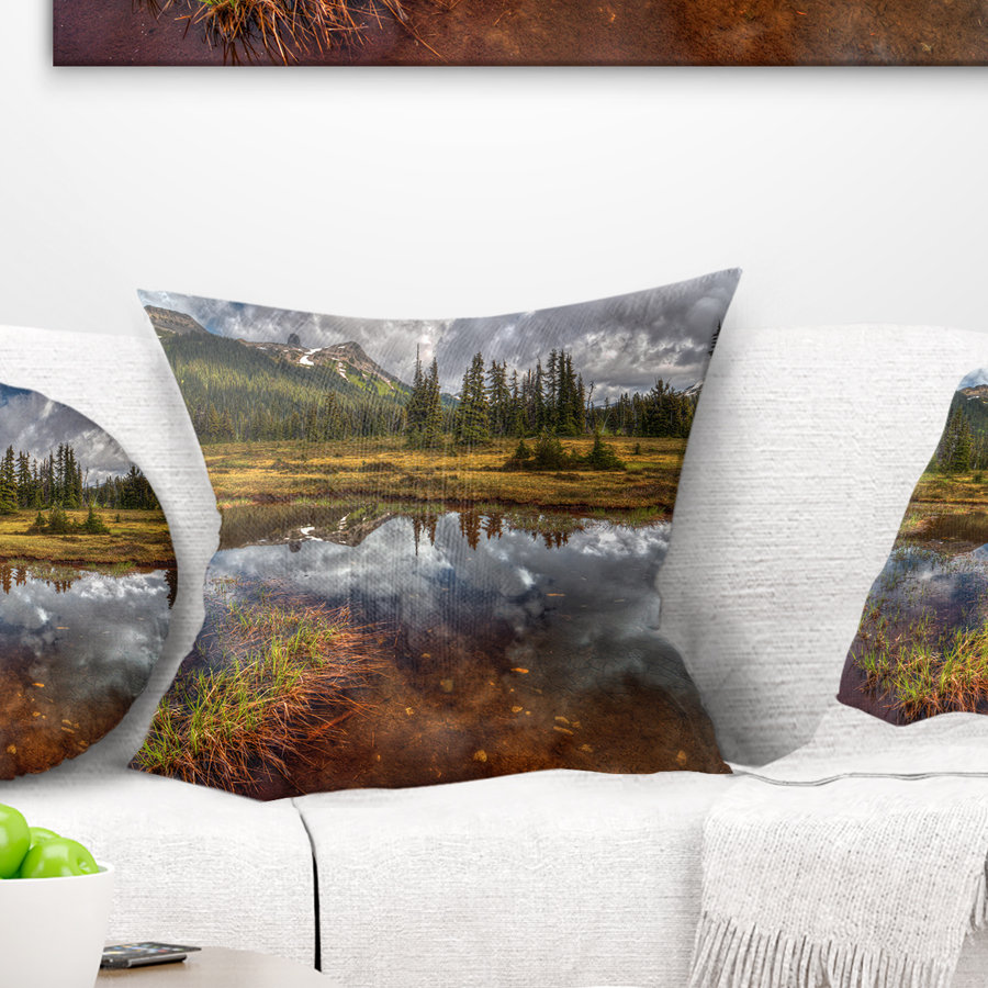 Design Art Shallow Lake under Cloudy Sky - Landscape Printed Pillow ...