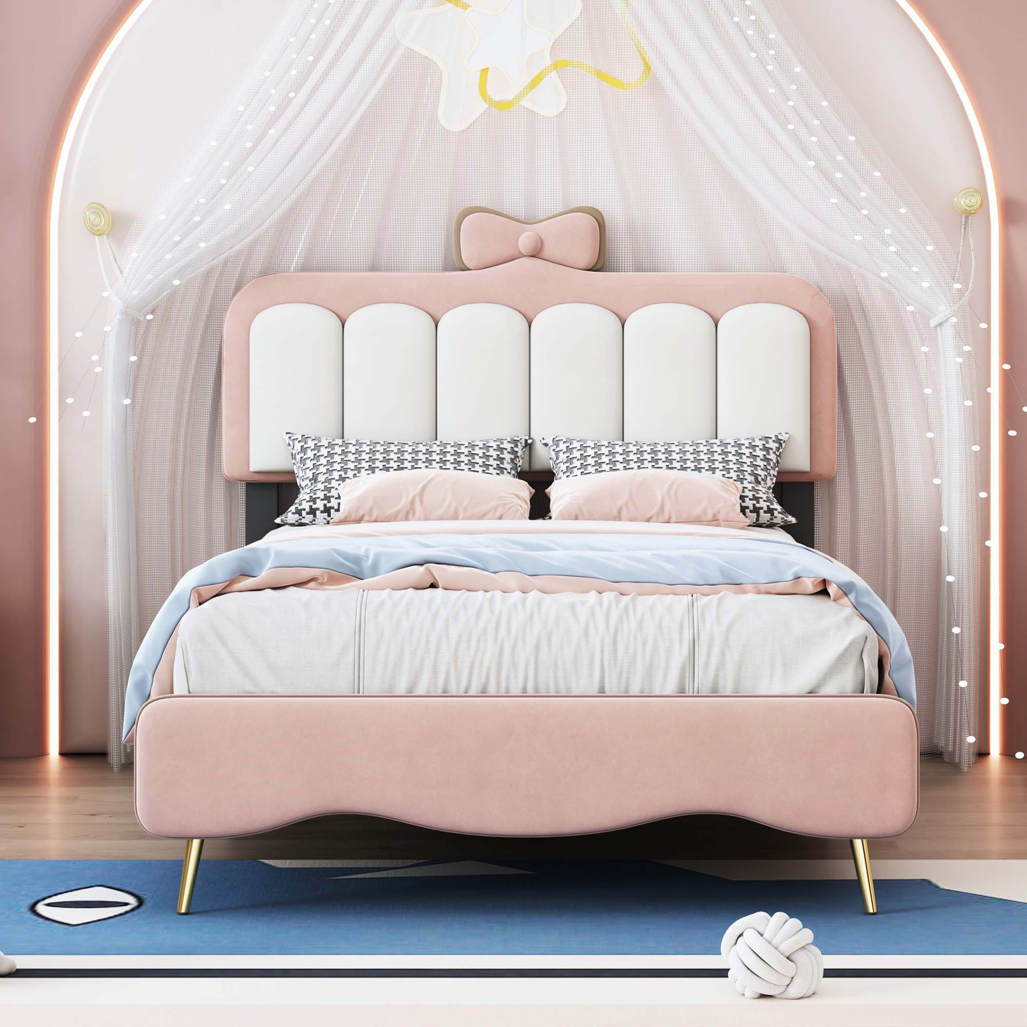 Gemma Violet Velvet Princess Bed With Bow-Knot Headboard,Platform Bed ...