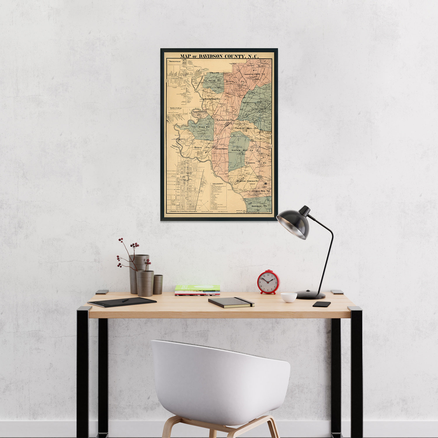 HISTORIC PRINTS 1890 Davidson County North Carolina Map Poster Wall Art ...