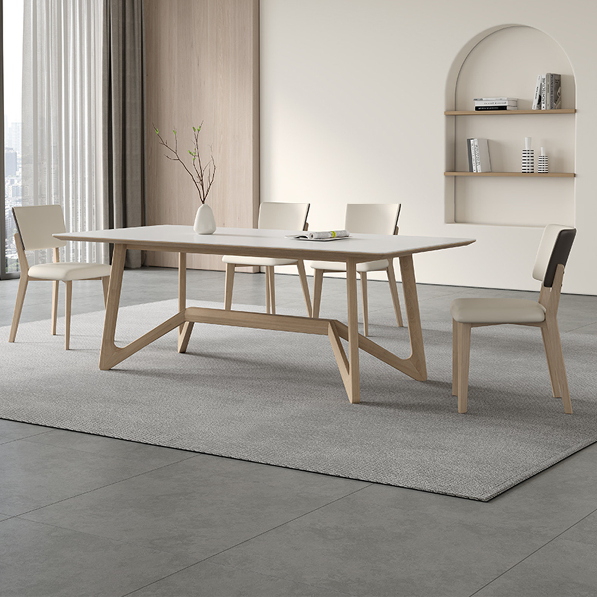 HomeLuxea Natural Wood Matte Sintered Stone Dining Table Set | Wayfair
