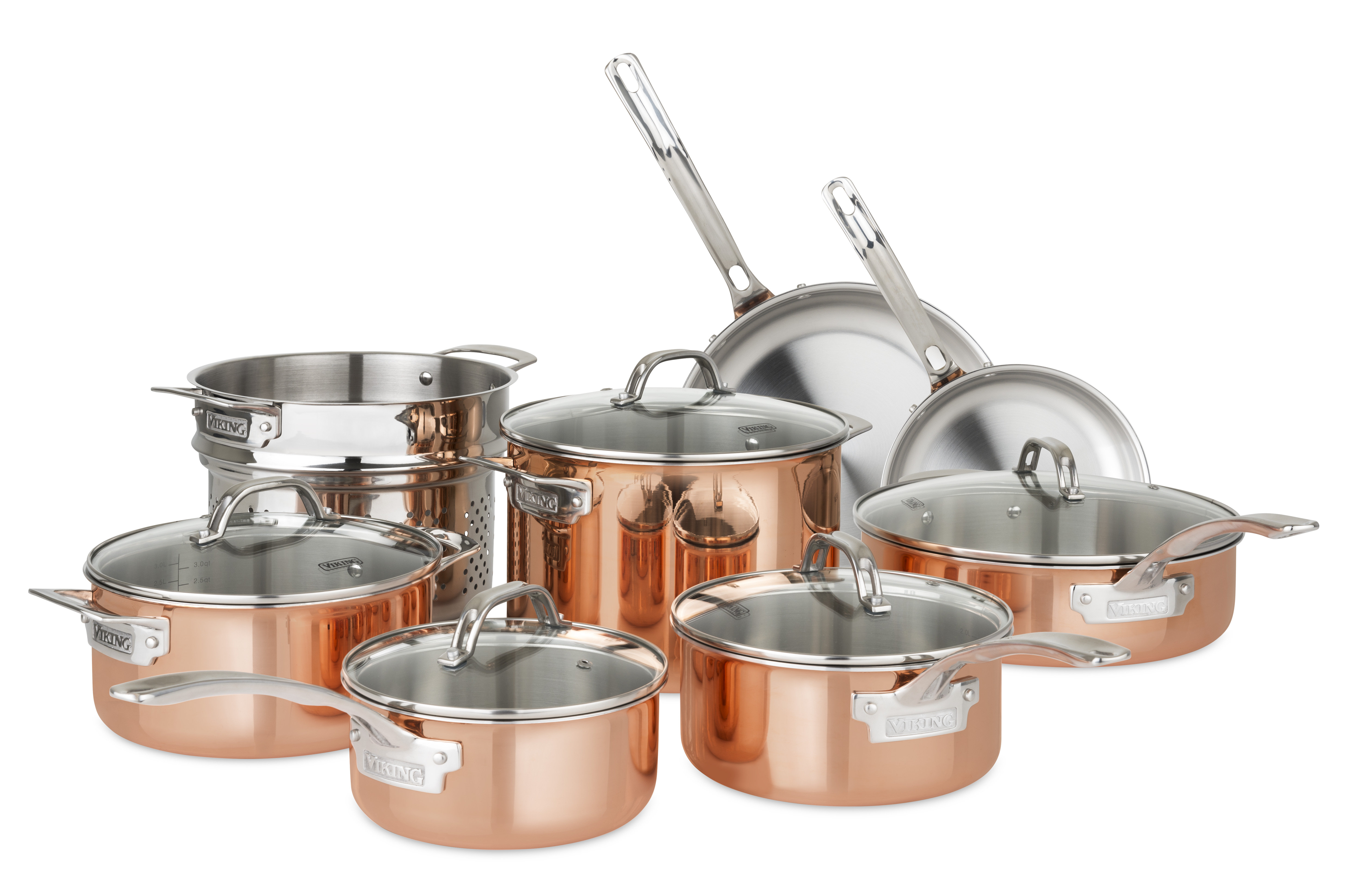 Viking 3-ply Copper Clad 13pc Cookware Set With Vented Glass Lids ...