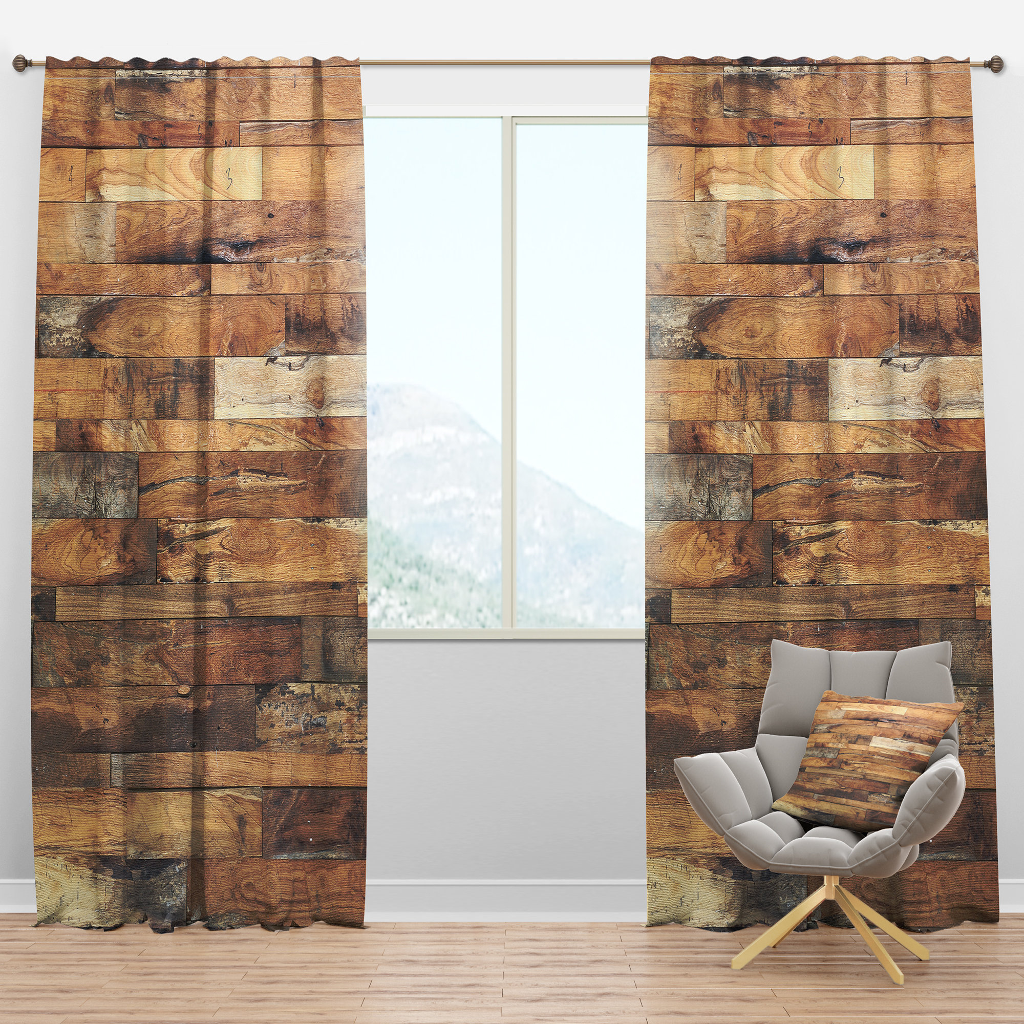 Design Art Brown Wood Texture - Patchwork Curtain - Velvet Room ...