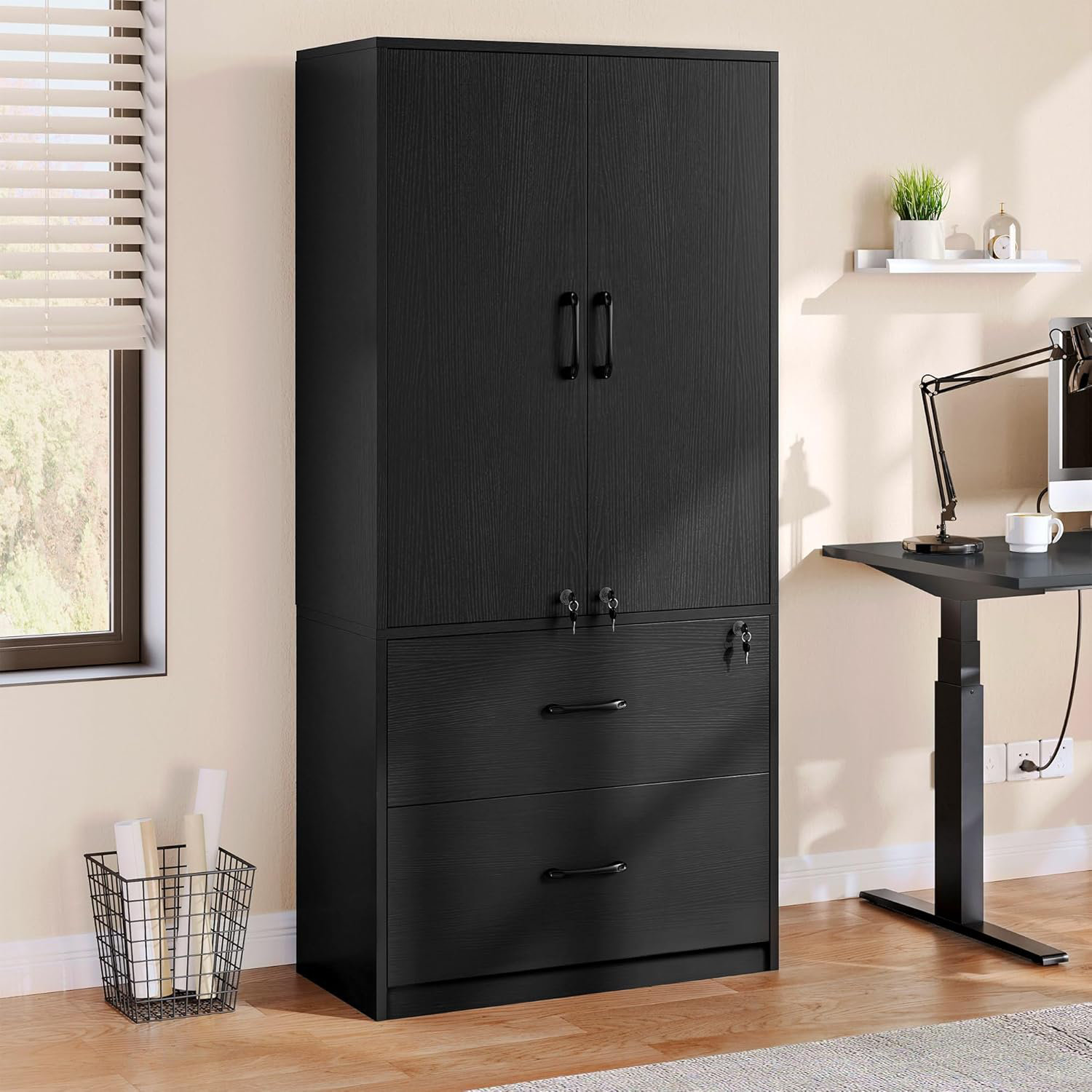 Hokku Designs File Cabinet With Lock, Wood Filing Cabinet With Doors ...