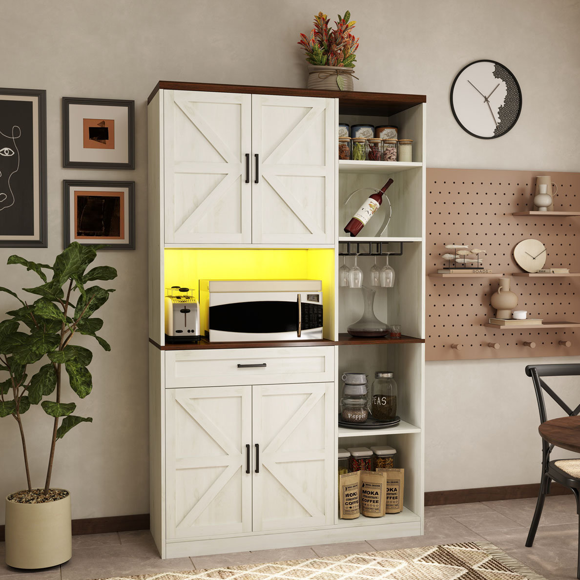 Ivy Bronx Farmhouse Kitchen Pantry Sideboard with Cabinet and Drawer ...