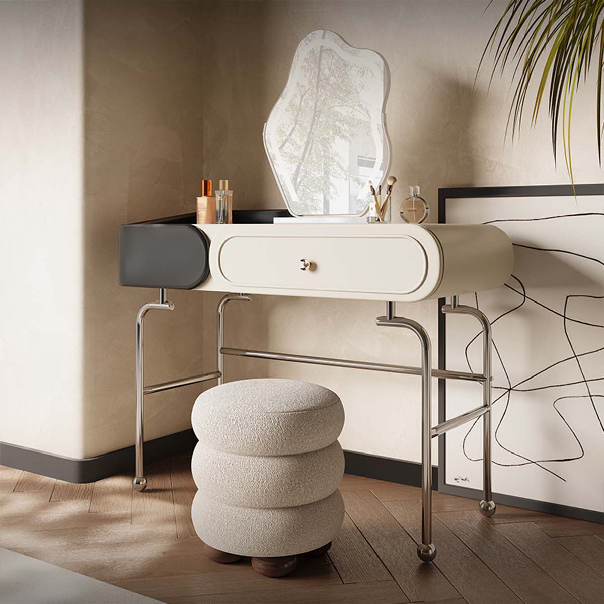 Orren Ellis Luxury Black and White Compact Makeup Table | Wayfair
