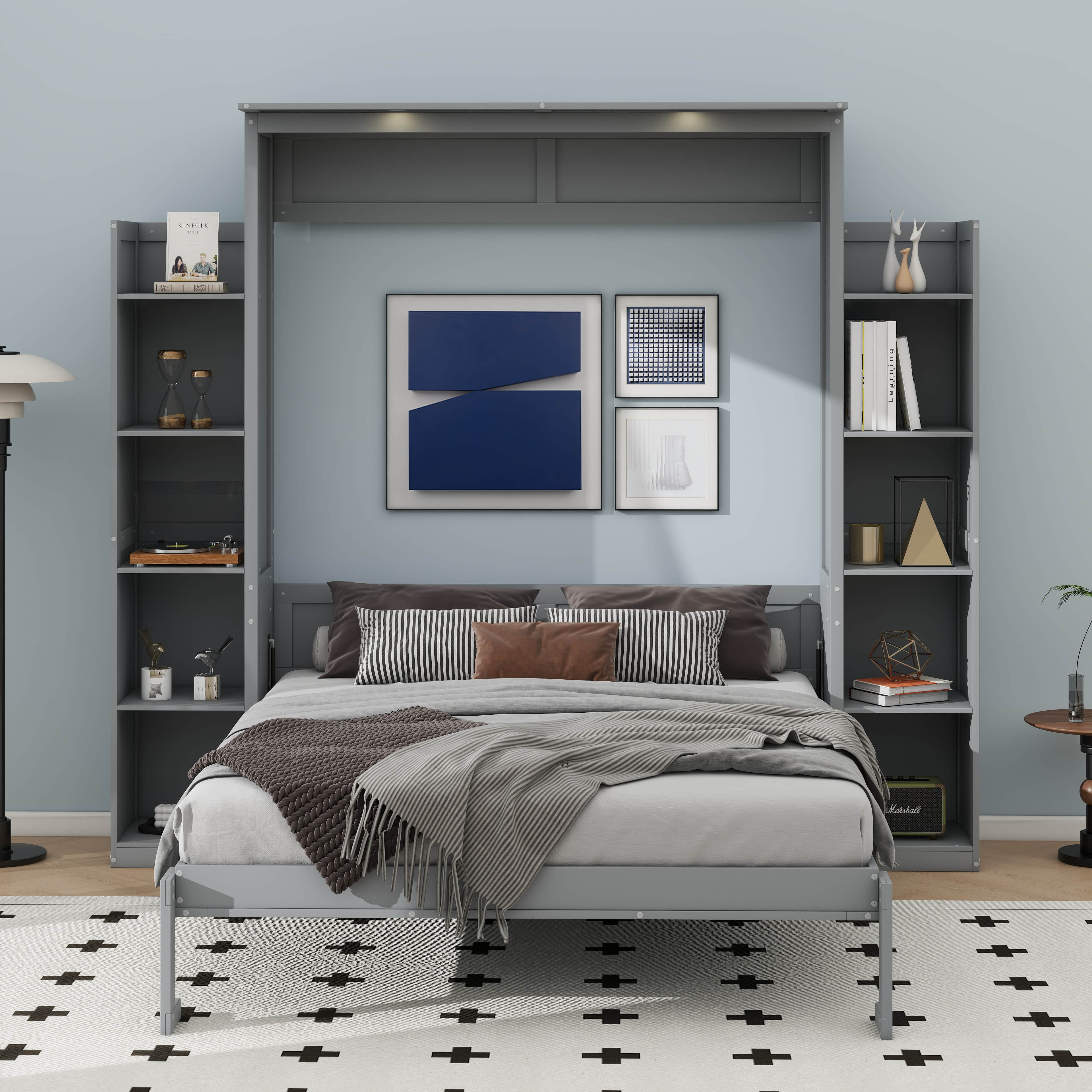 Red Barrel Studio® Queen-Size Murphy Bed With Built-In Shelves And ...