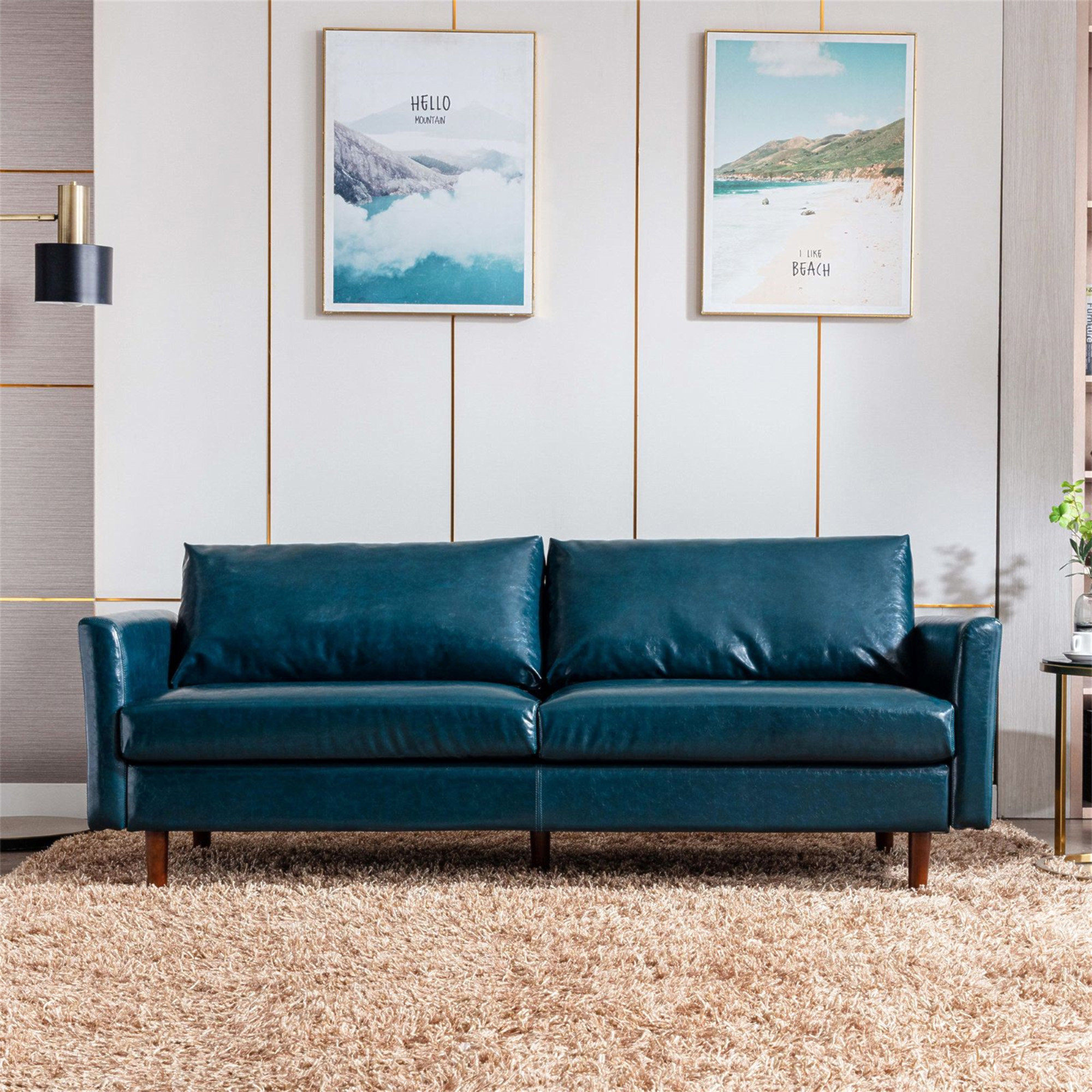 George Oliver 80'' Faux Leather Sofa Couch, Mid-Century Modern Couch ...