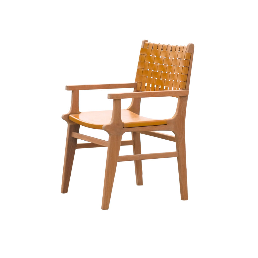 Gracie Oaks Sevren Ladder Back Arm Chair in Camel | Wayfair