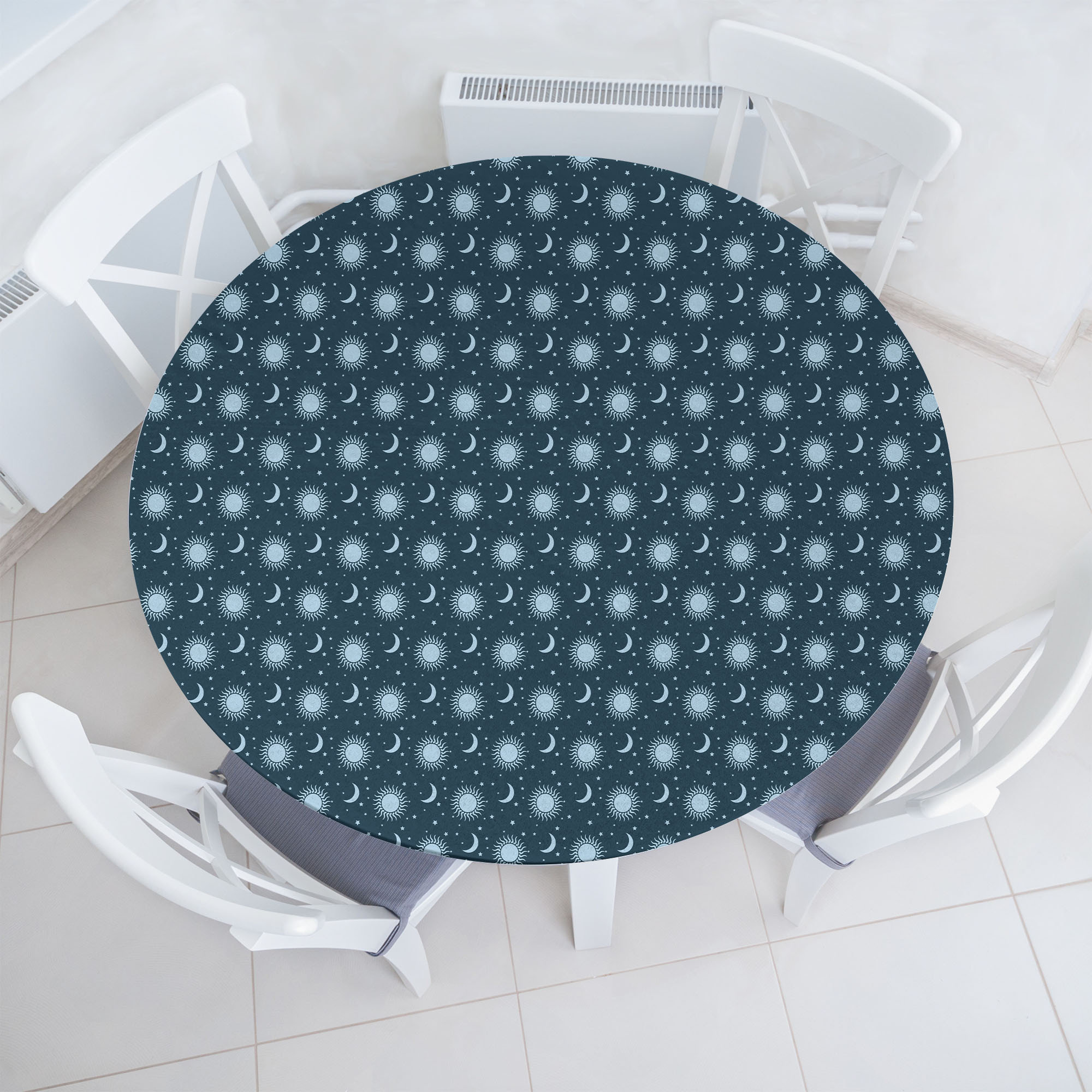 Bungalow Rose Sun and Moon Fitted Round Tablecloth Pale Sky Blue | Wayfair