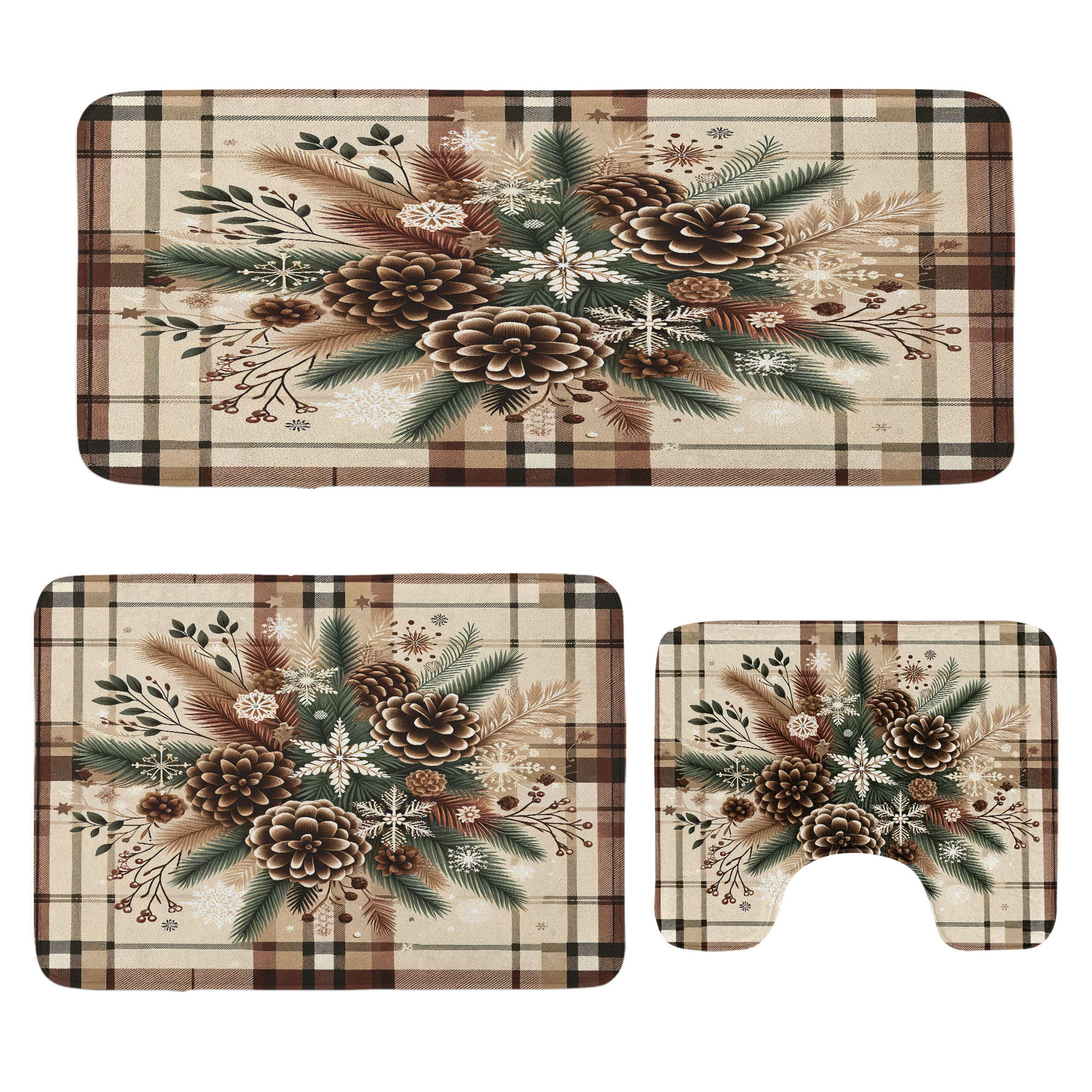 The Holiday Aisle® Christmas Bathroom Rug Set 3 Pieces U-Shape ...