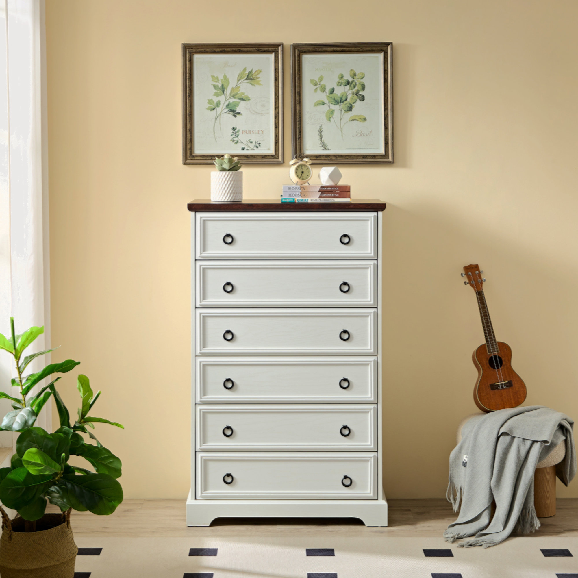 Gracie Oaks Basey Drawer Dresser with 6 Drawers, Tall Chest of Drawers ...