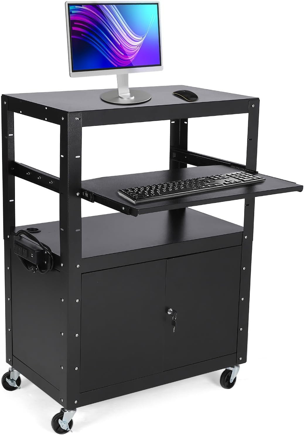 ASOPIX Height Adjustable Rolling AV Cart with Locking Cabinet | Wayfair