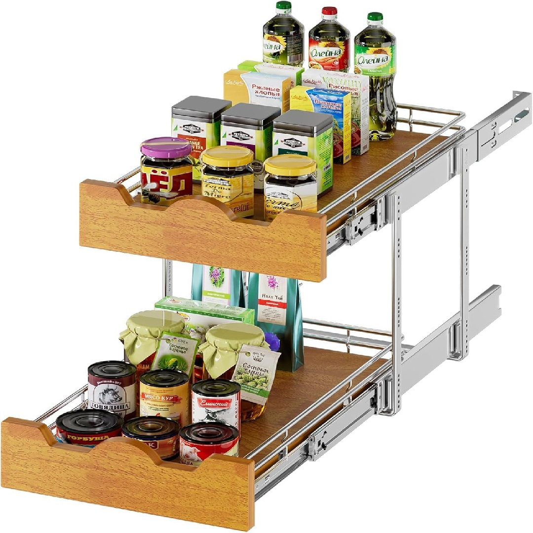 Latitude Run® 2 Tier Pull Out Cabinet Organizer, 14 X 21, Chrome | Wayfair