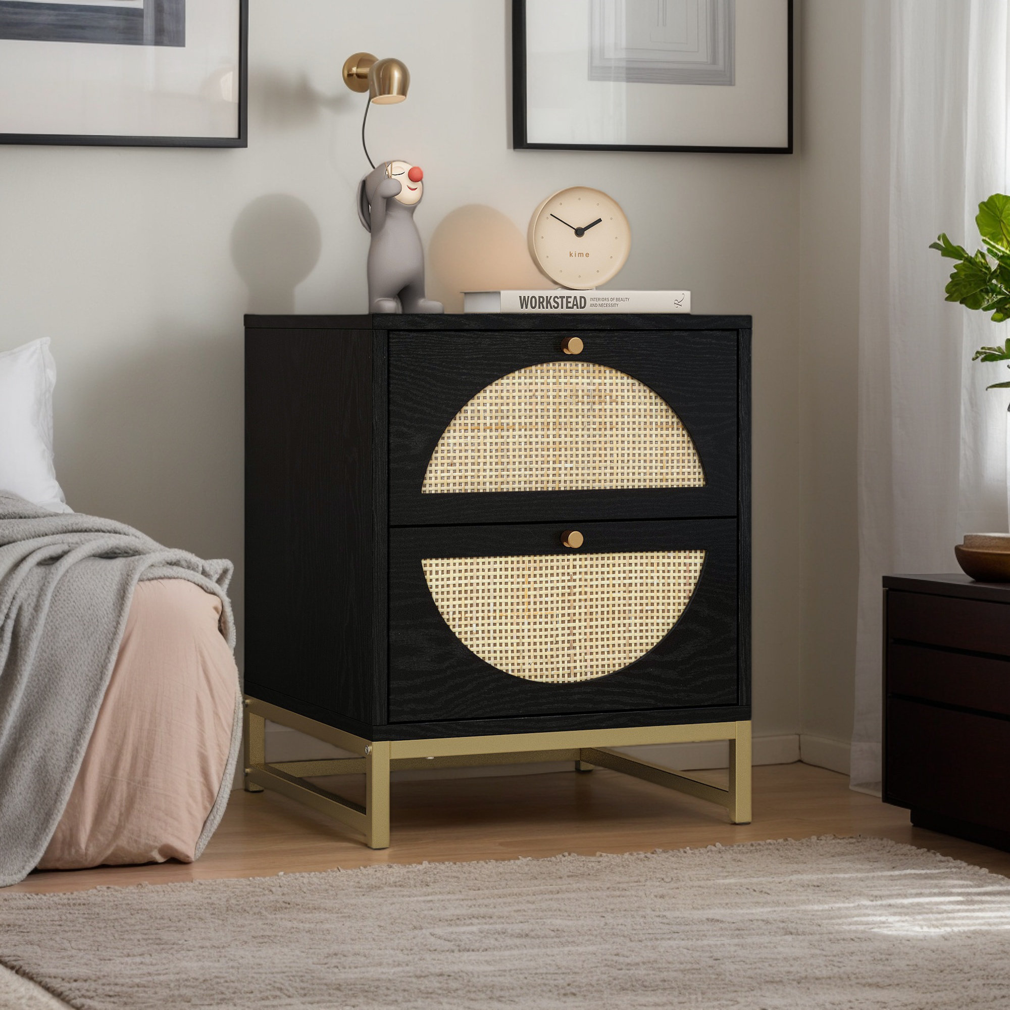 Bay Isle Home™ Allen Stylish 2-Drawer Nightstand With Display Rack ...