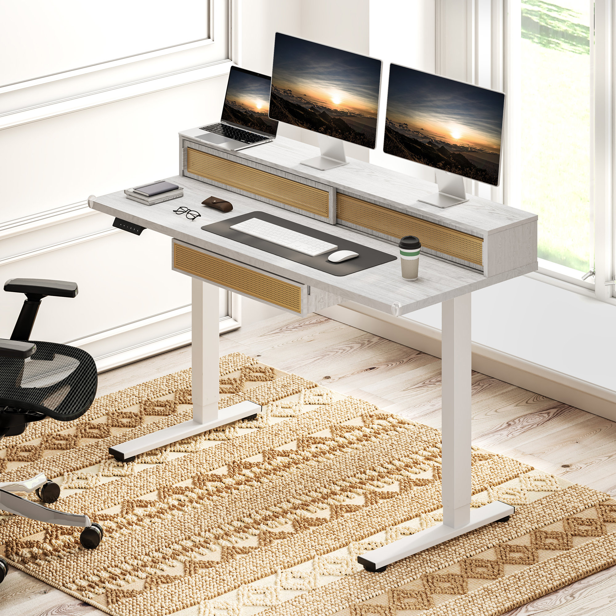 Bay Isle Home™ Standing Desk with Drawers, Electric Stand Up Table with ...