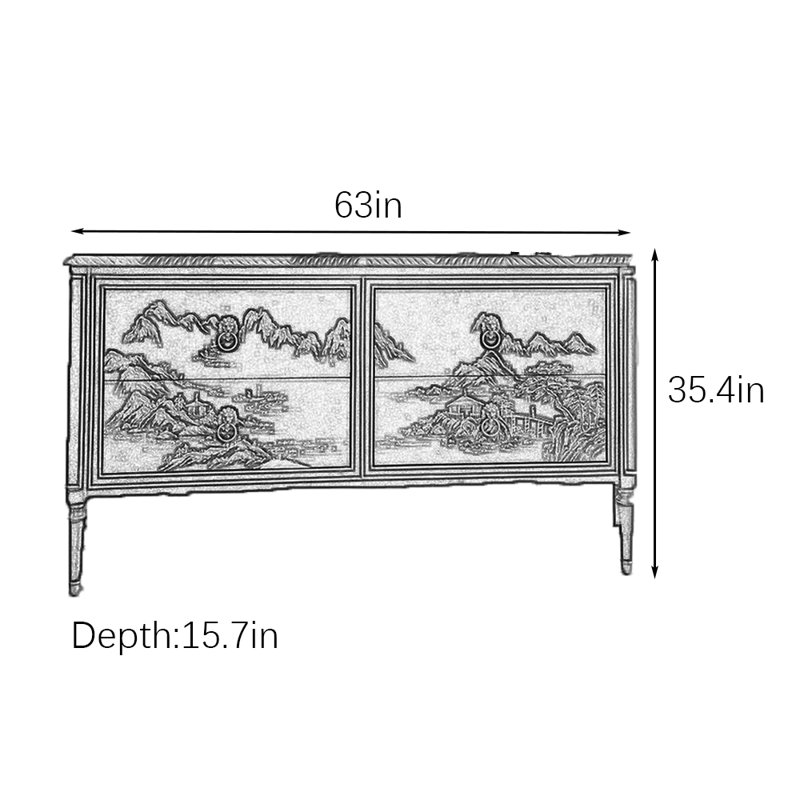 Vivid Space Creation Handcrafted Colored Drawing Sideboard Cabinet ...