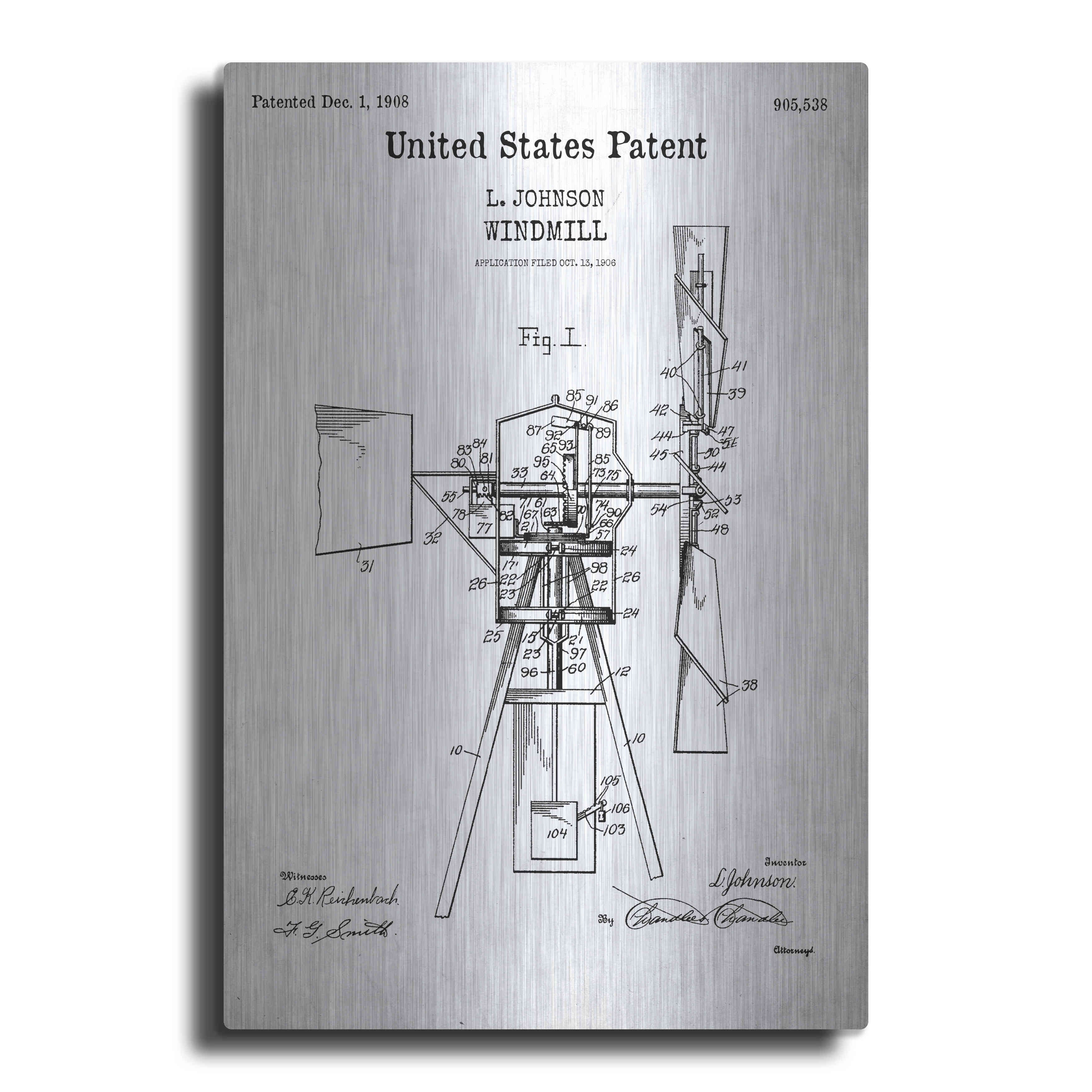 17 Stories Windmill Blueprint Patent White by Patents - Unframed Print ...