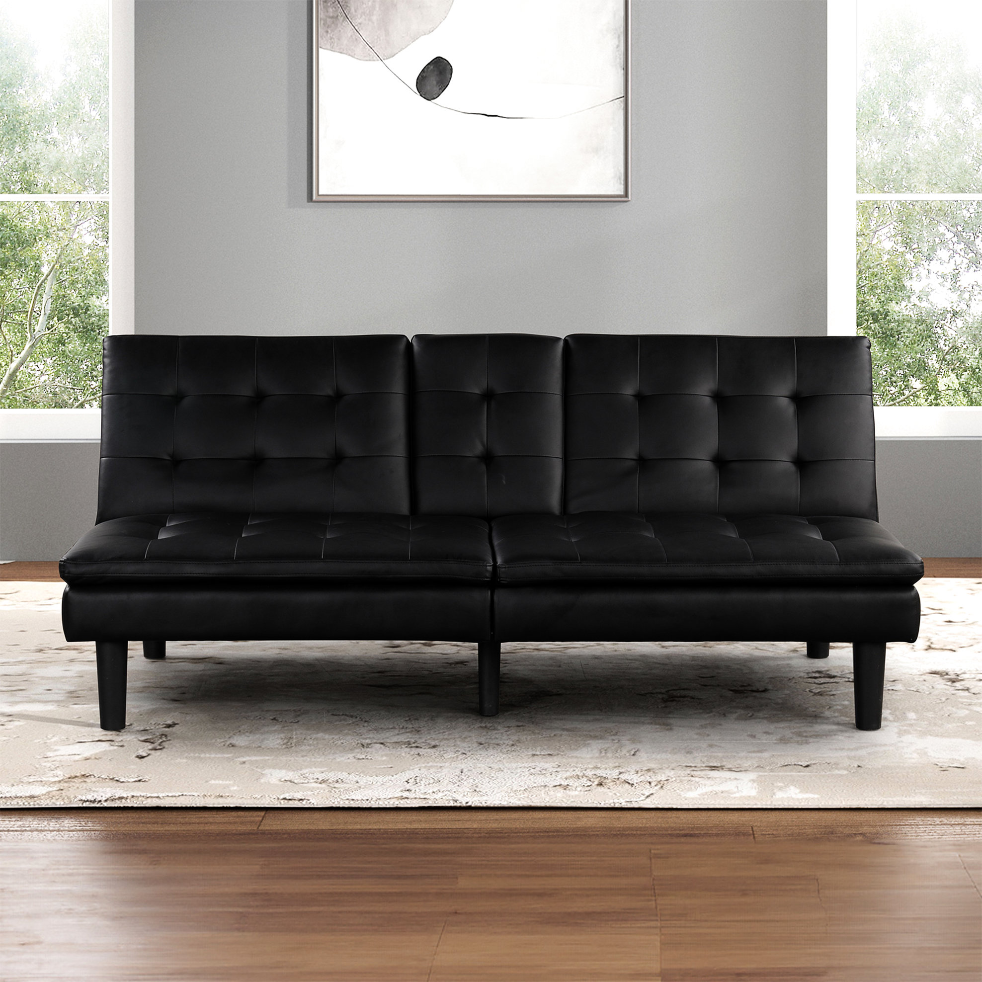 Ebern Designs Black Futon Bed Of Contemporary Design, Upholstery ...