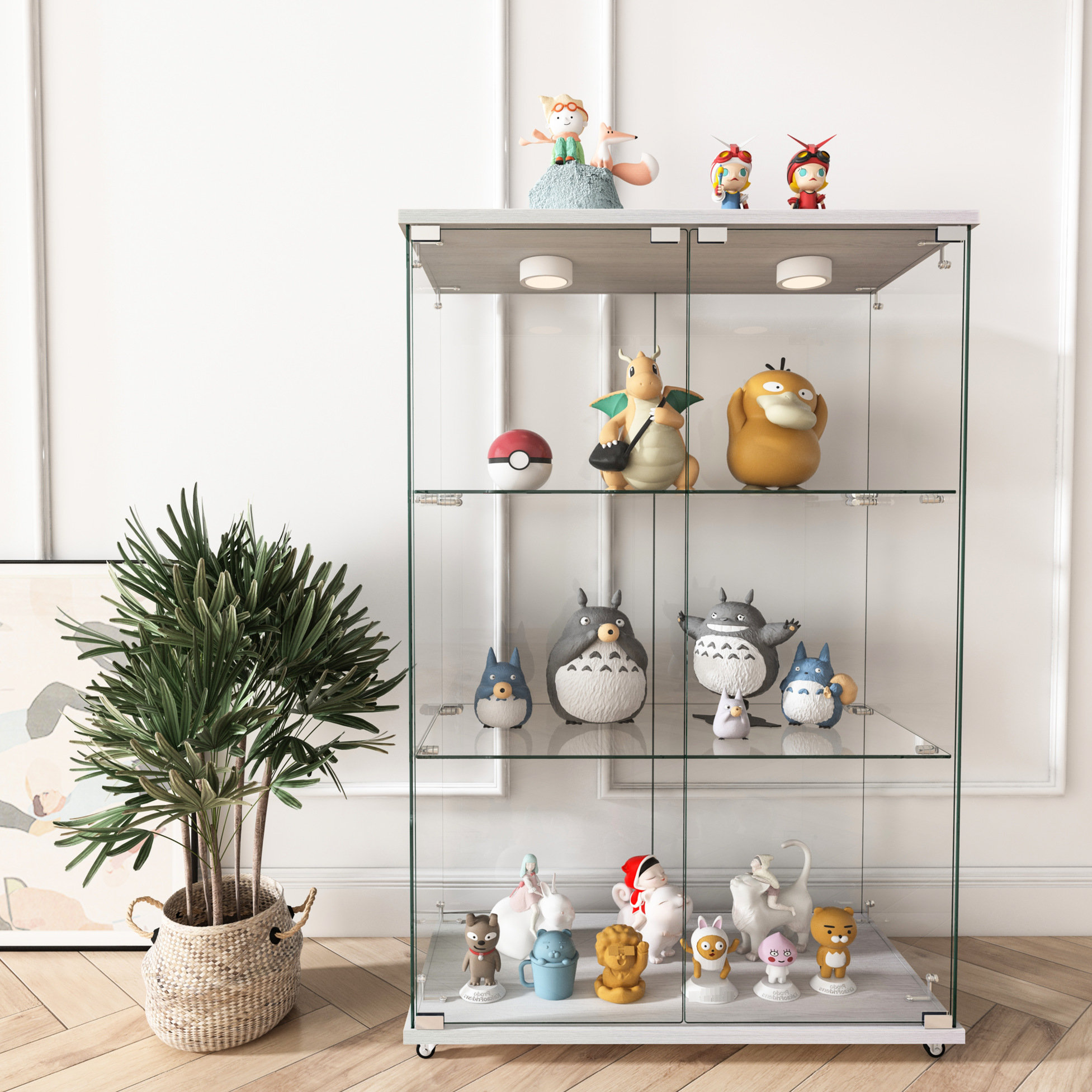 Latitude Run® Stylish Tempered Glass Showcase With Led Lighting, Easy ...