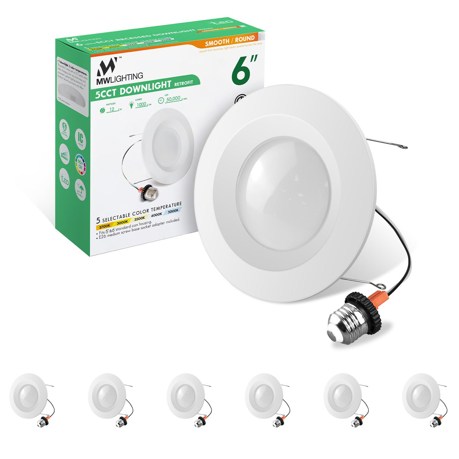 MW LIGHTING 6pk MW LED Recessed Lighting 6 Inch Retrofit,12W=90W,5CCT ...