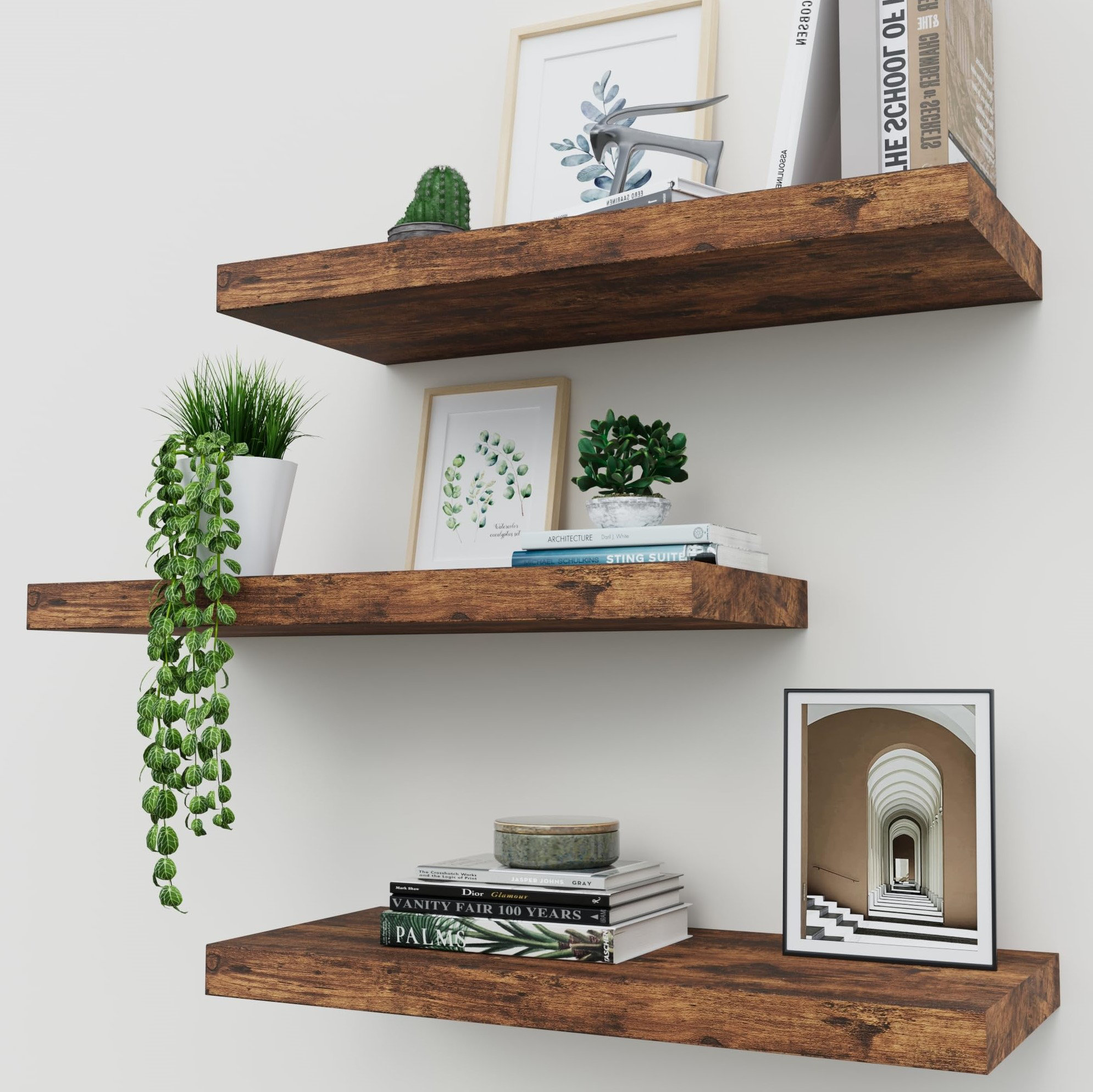 Hokku Designs Floating Shelves for Wall Set of 3, Floating Shelves for ...