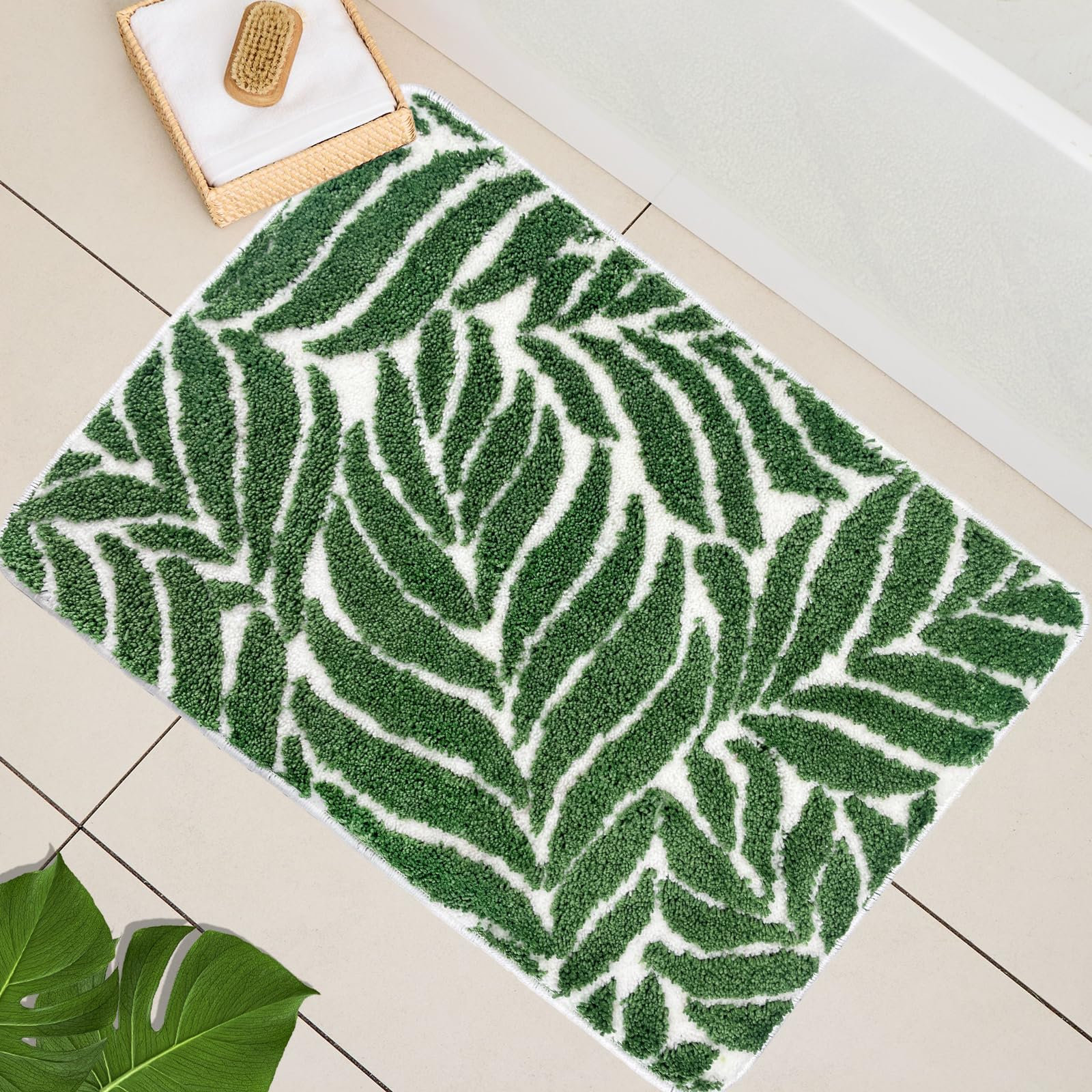Bayou Breeze Jungle Leaf Cute Bath Rugs for Bathroom 16" x 24" | Wayfair