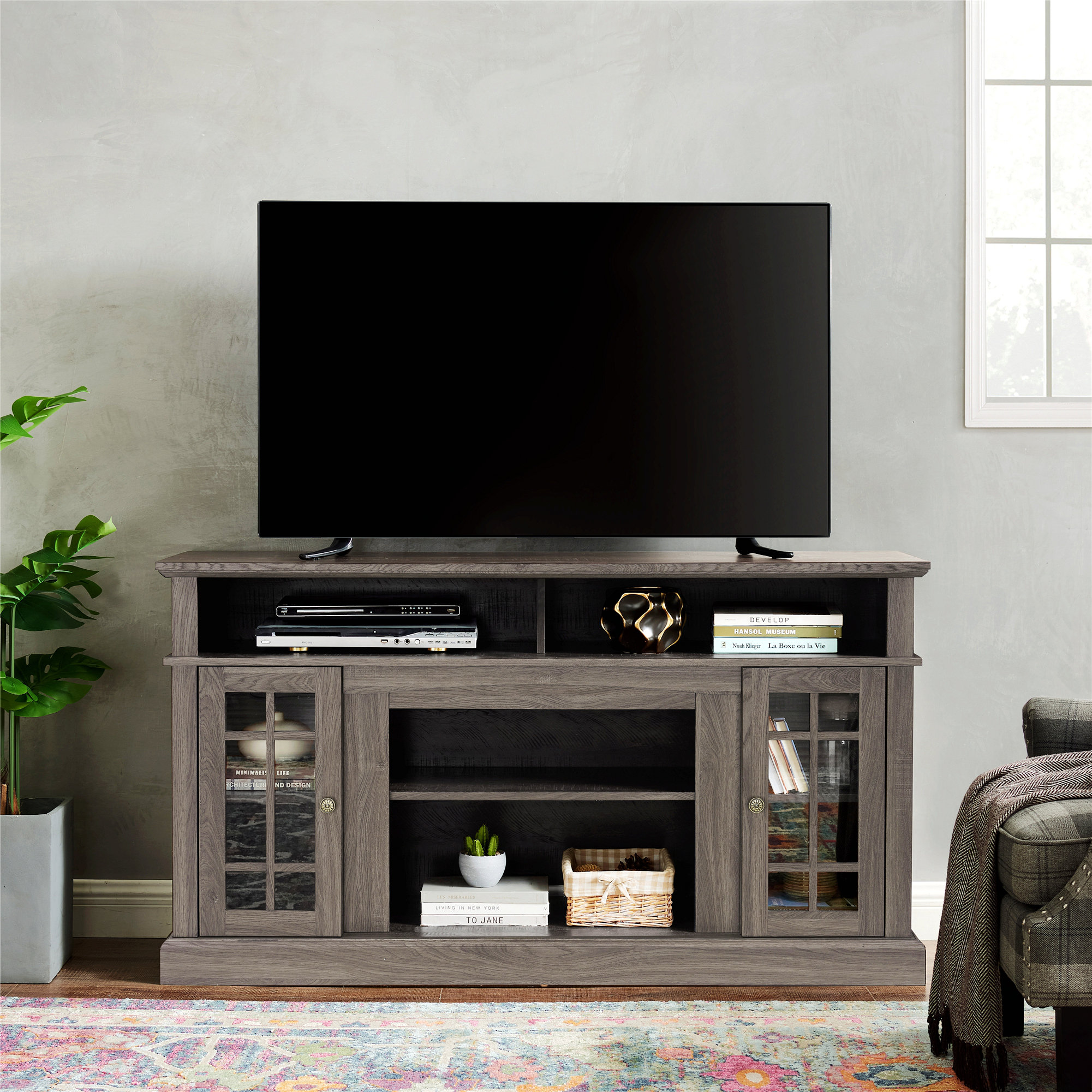 Red Barrel Studio® Classic TV Stand With Open And Closed Storage Space ...
