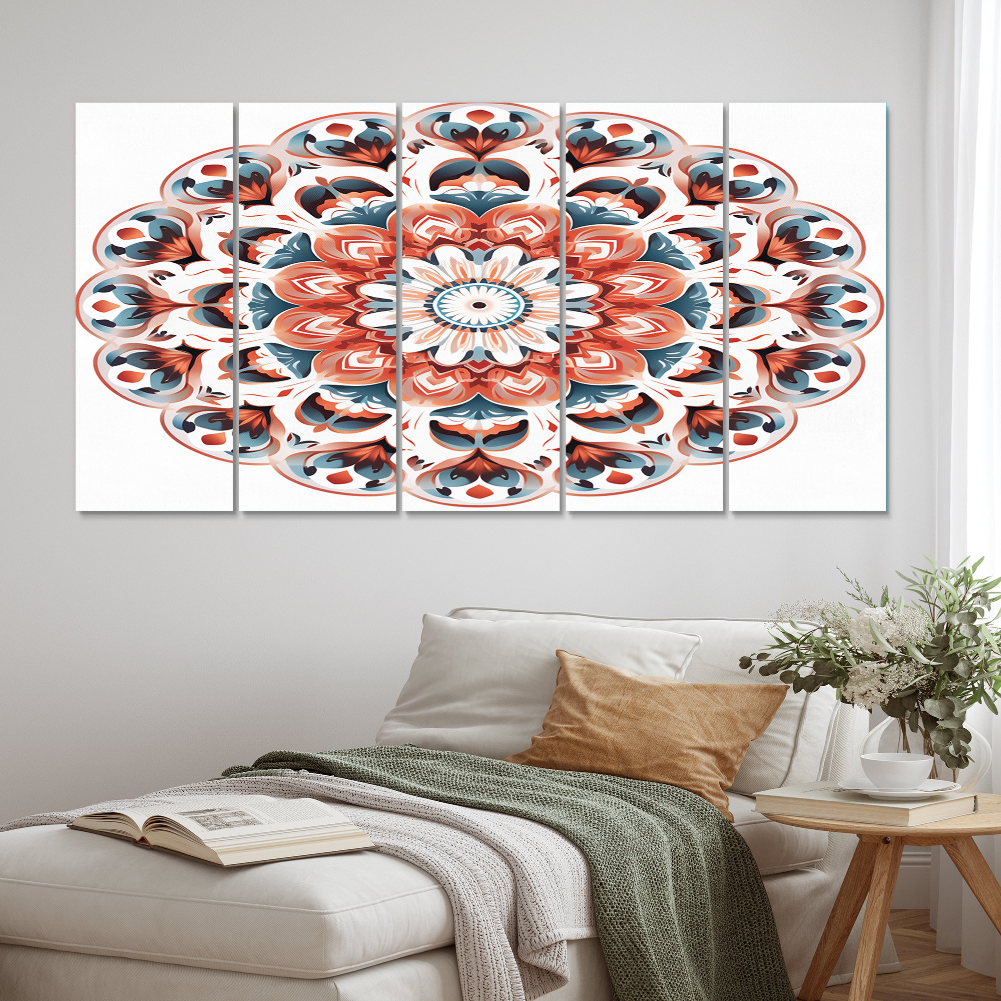Bungalow Rose Elementary Mandala Serenity In Blue And Red On Canvas 5 ...