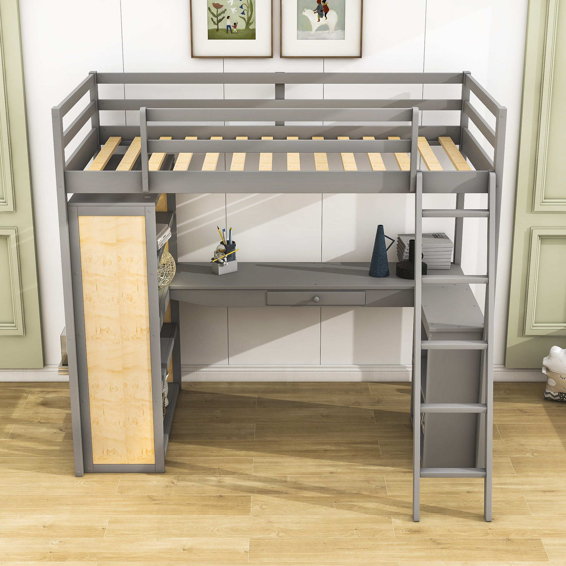Harriet Bee Greycin Twin Platforms Loft Bed with Built-in-Desk by ...