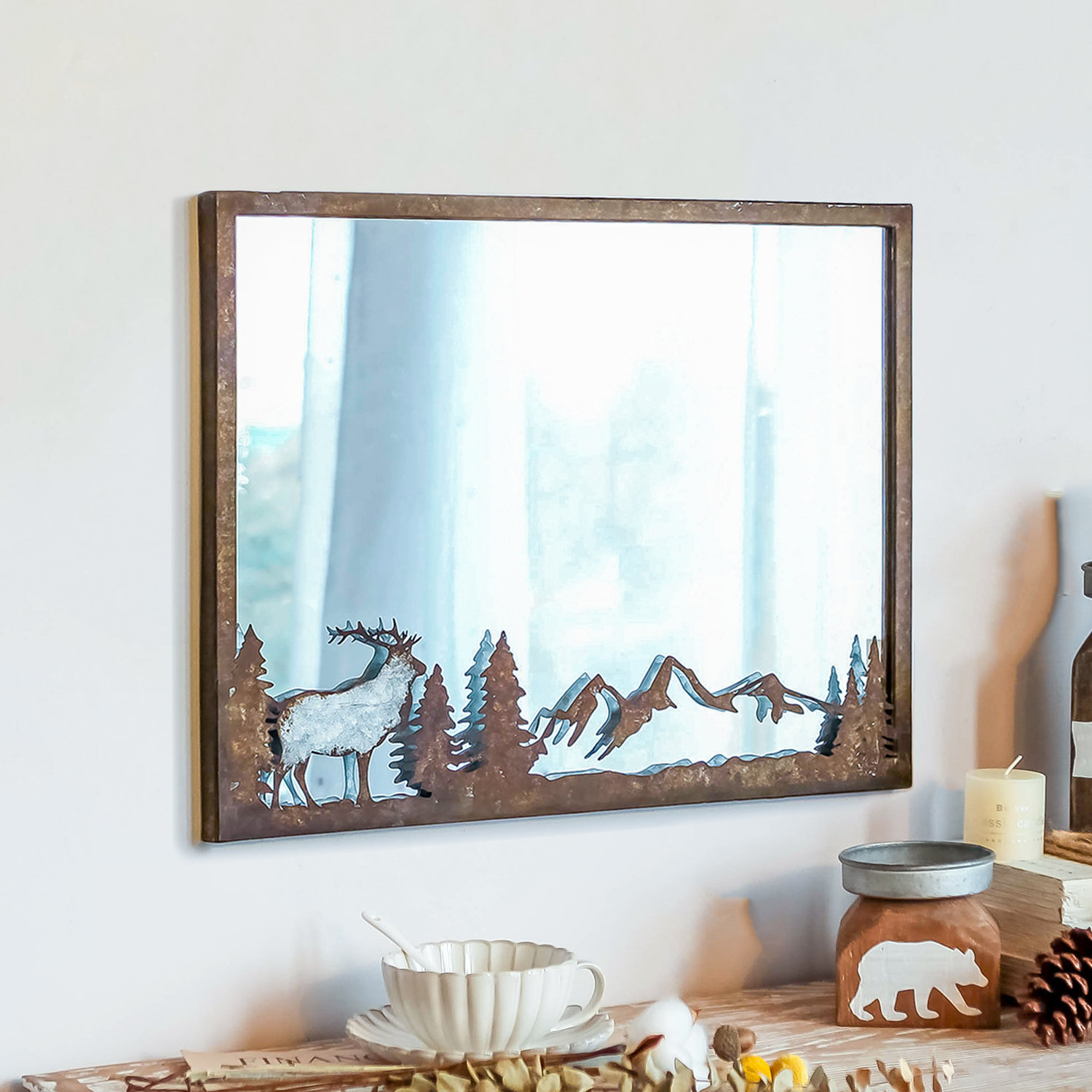 Millwood Pines Rustic Woodland Moose Wall Accent Mirror & Reviews | Wayfair