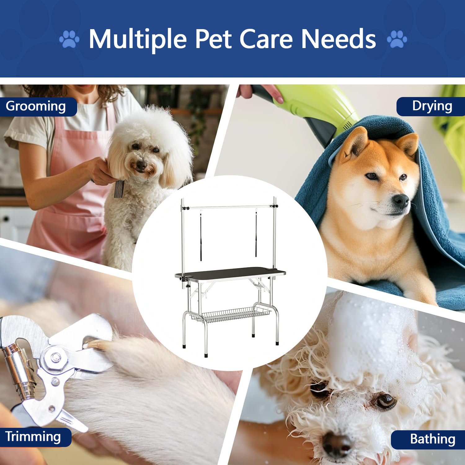 NVAMAA 46" Professional Dog Grooming Table With Adjustable Arm, Dual ...