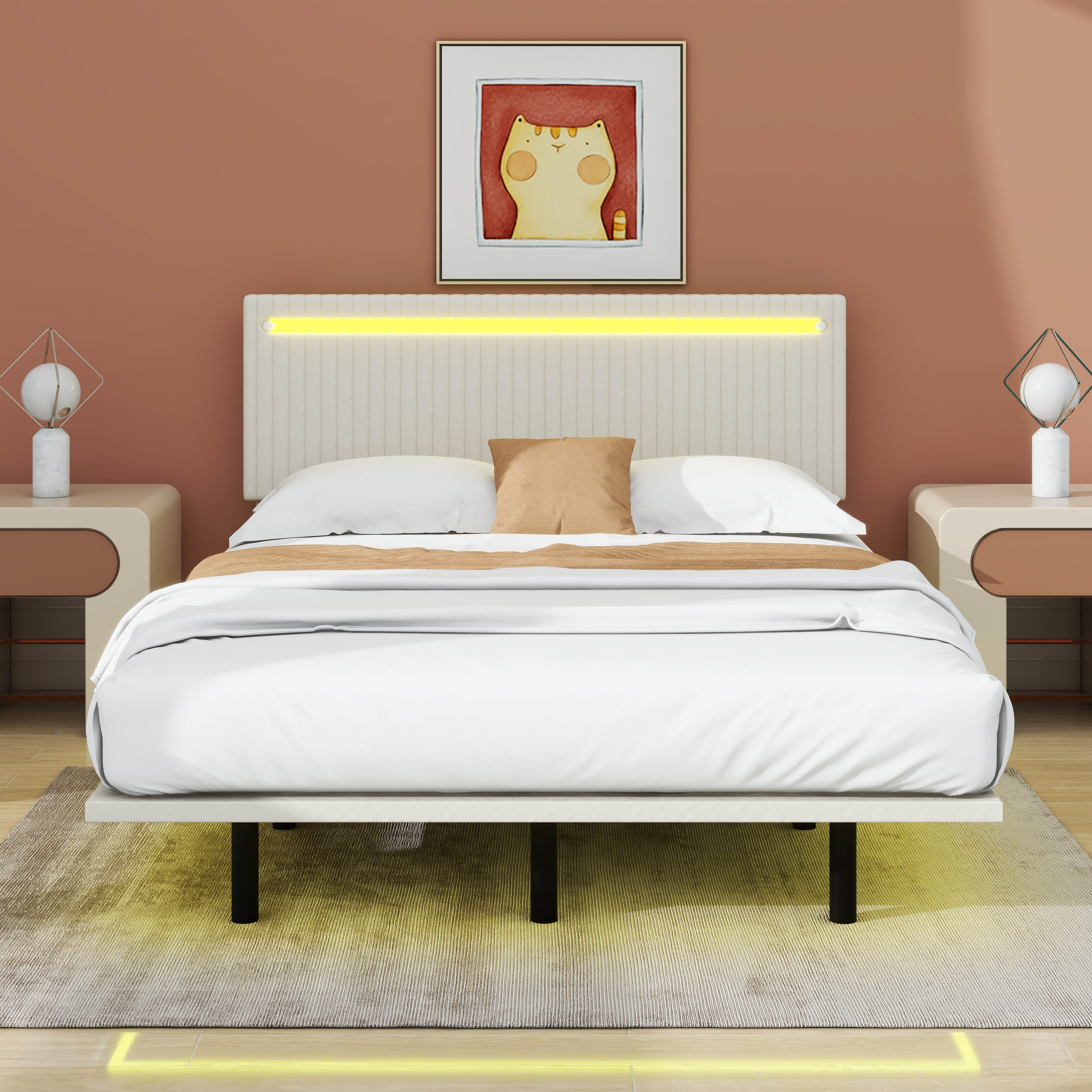 Ivy Bronx Full Size LED Lights Floating Platform Bed With Adjustable ...