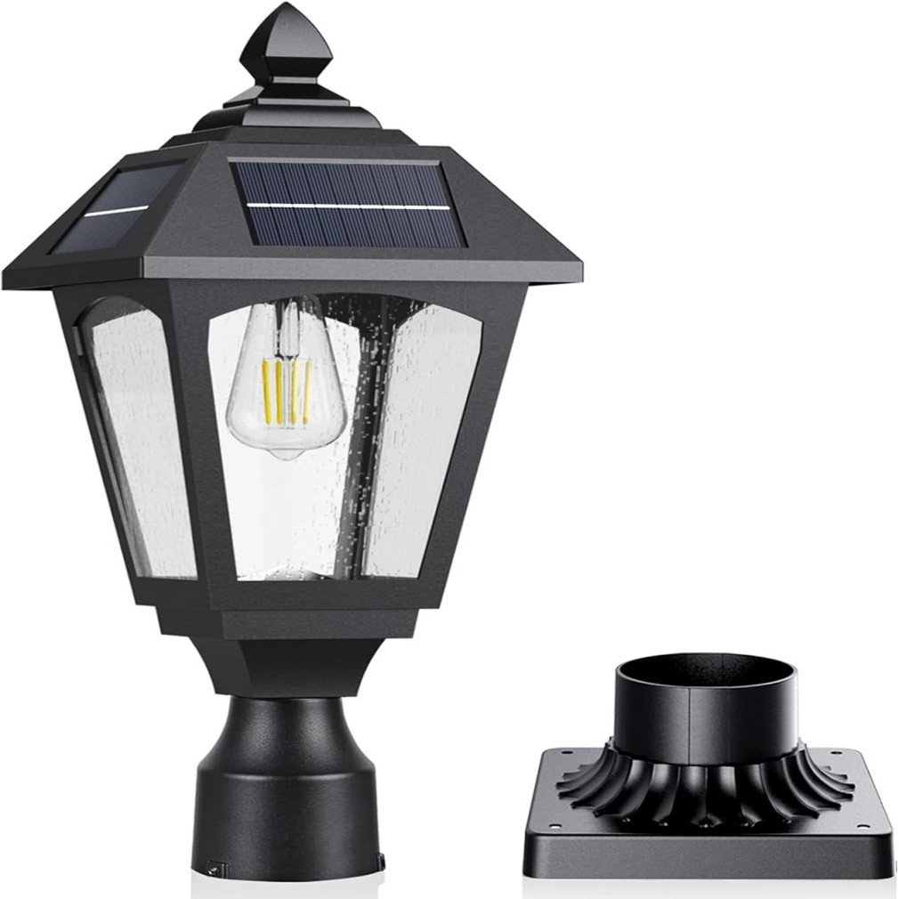 HIBAMSTOR Solar Post Lights Outdoor, Aluminium Solar Lamp Post Light ...