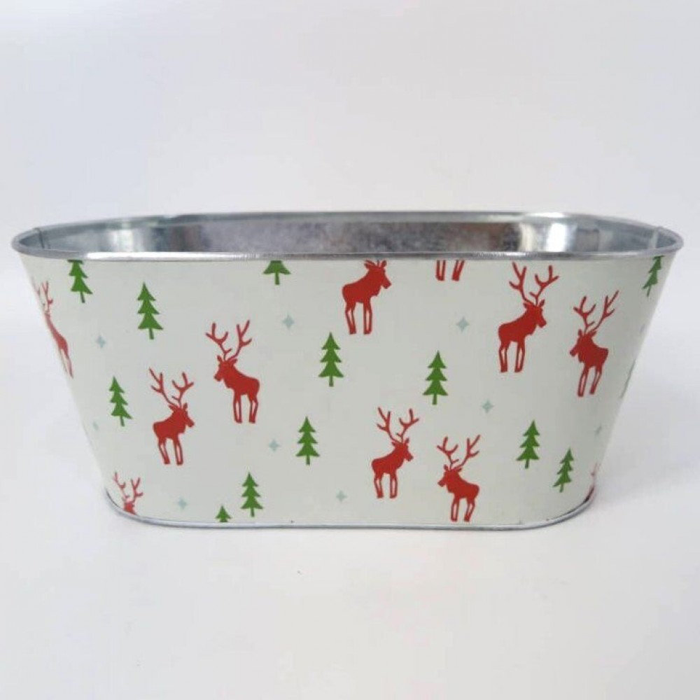 The Holiday Aisle® Reindeer And Christmas Trees On White Metal Planter ...