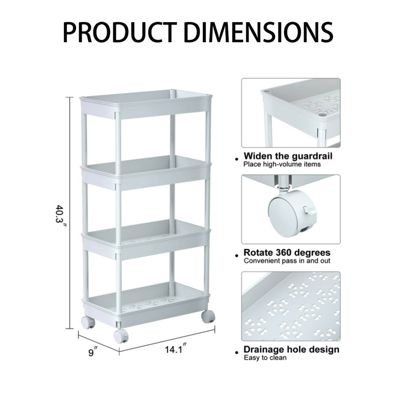 Rebrilliant Niyanah 9'' W Plastic Storage Rack with Wheels | Wayfair
