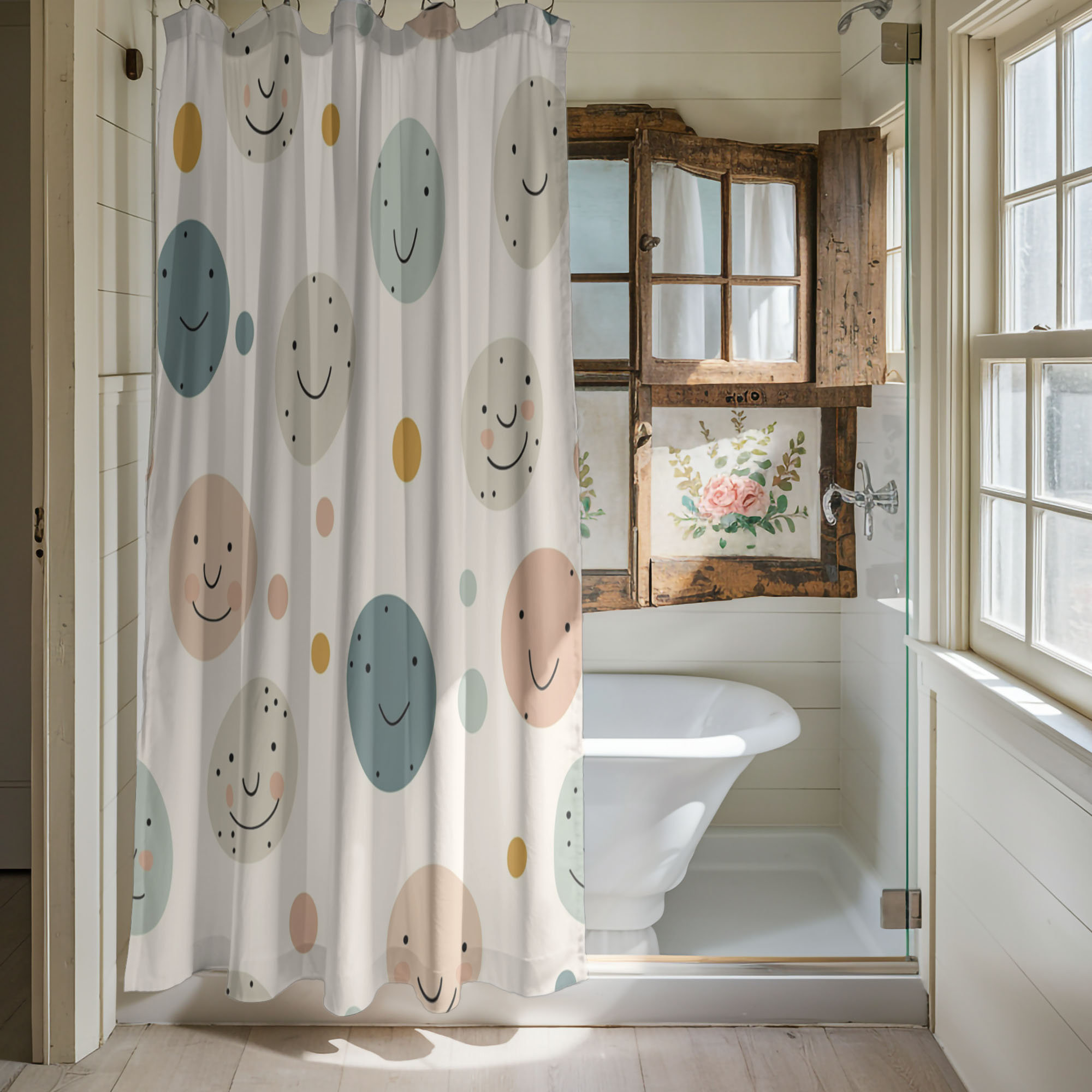 East Urban Home Vibrant Smiley Faces - 1 Piece Standard Shower Curtain ...